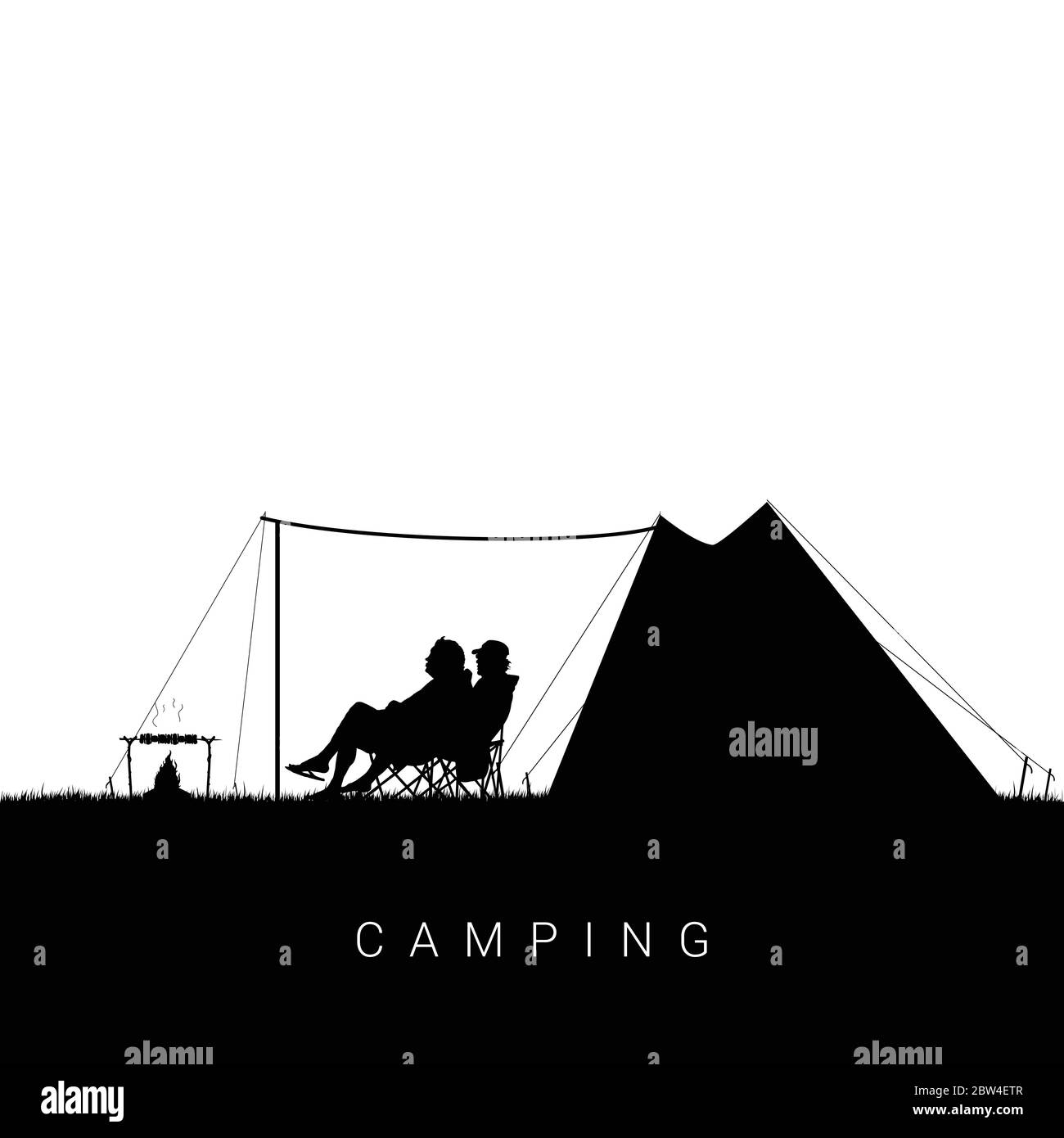 camping in nature with people silhouette design illustration Stock ...