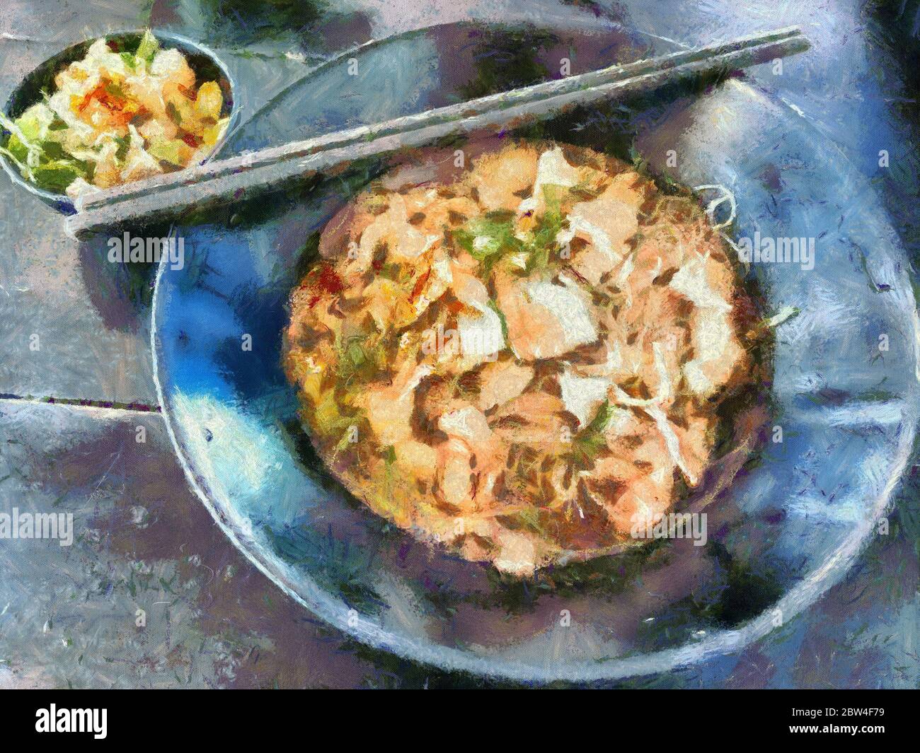 Beef noodles in a black plate Illustrations creates an impressionist ...