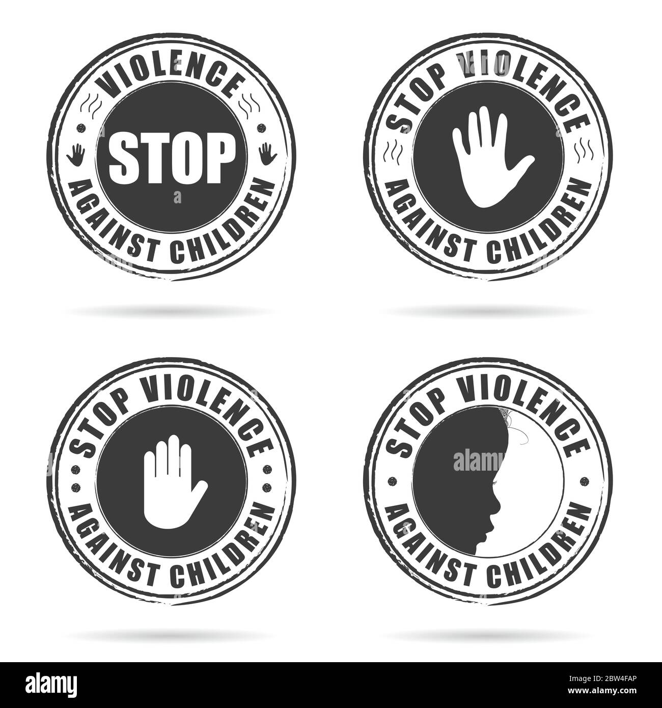 grunge rubber stop violence against children sign on hand set art ...