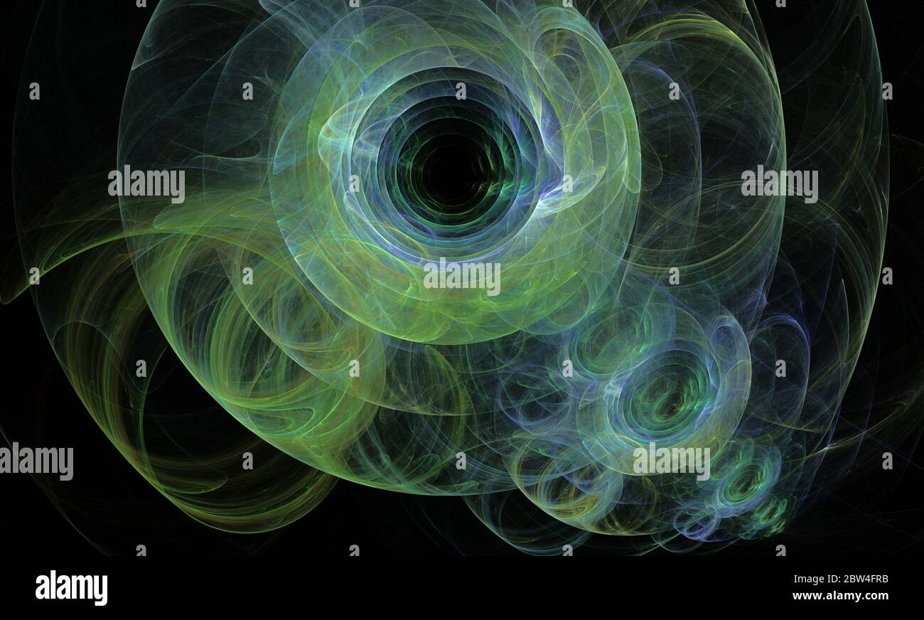 Blue and green abstract fractal round and lines on black Stock Photo ...