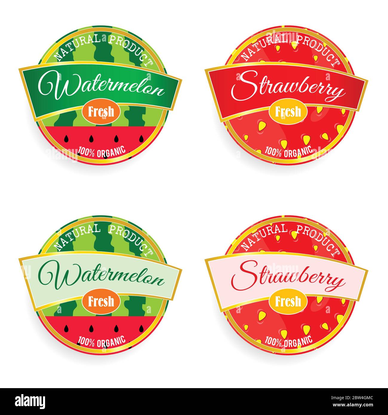 label of fruit watermelon and strawberry illustration art in colorful ...