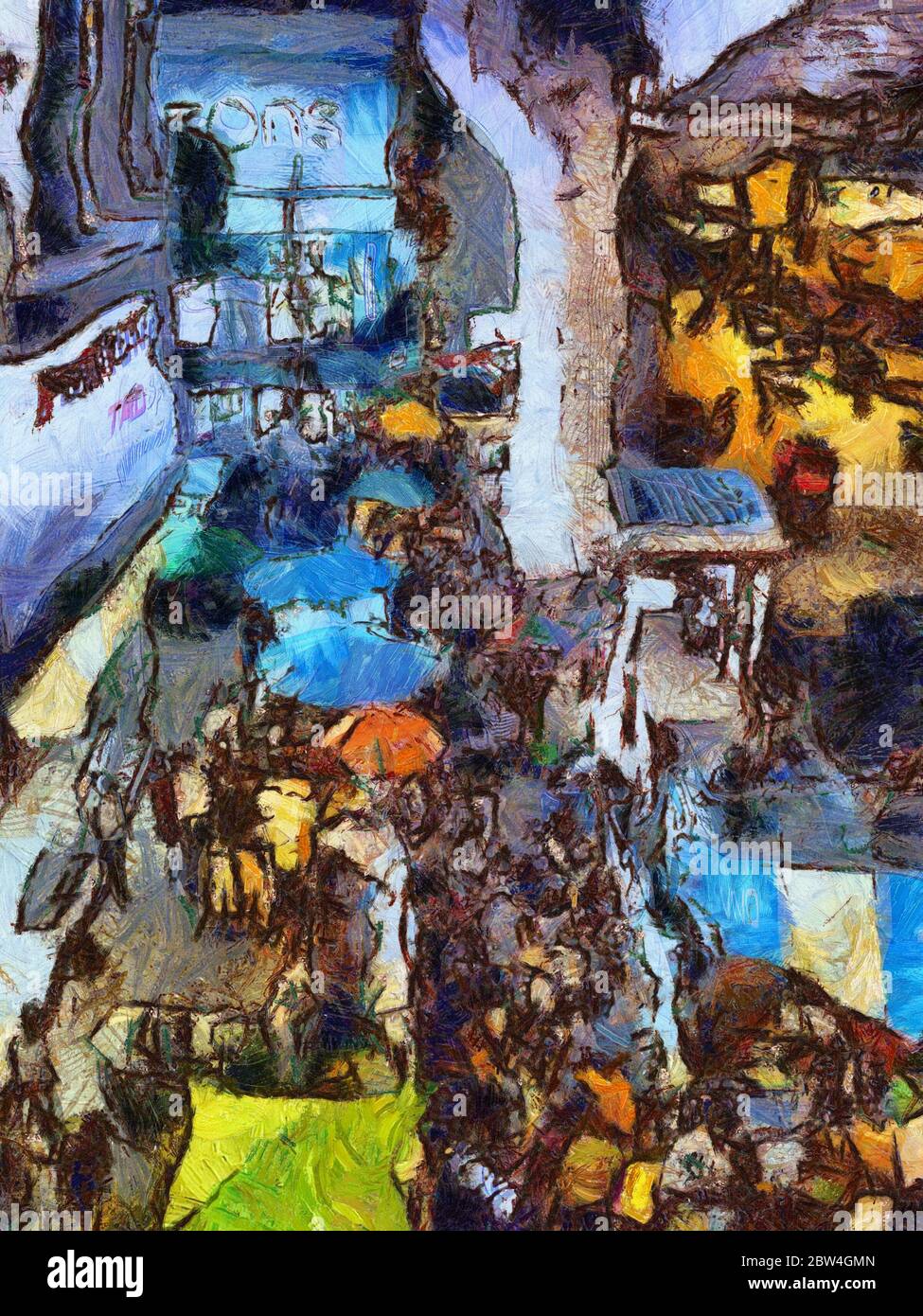 Roadside shops in Bangkok at night Illustrations creates an ...