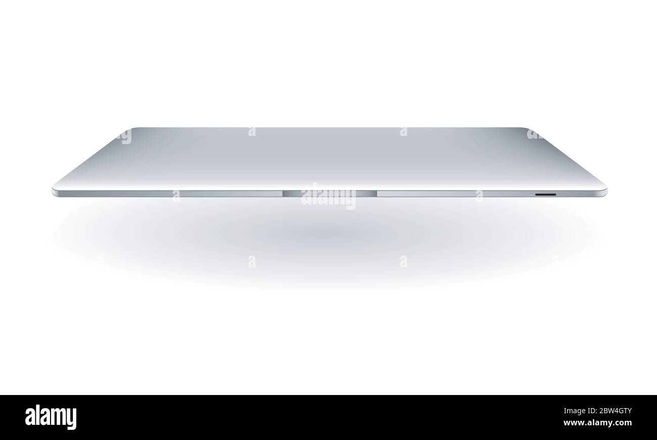 A closed Laptop mock up, silver color like flying effect. Vector ...