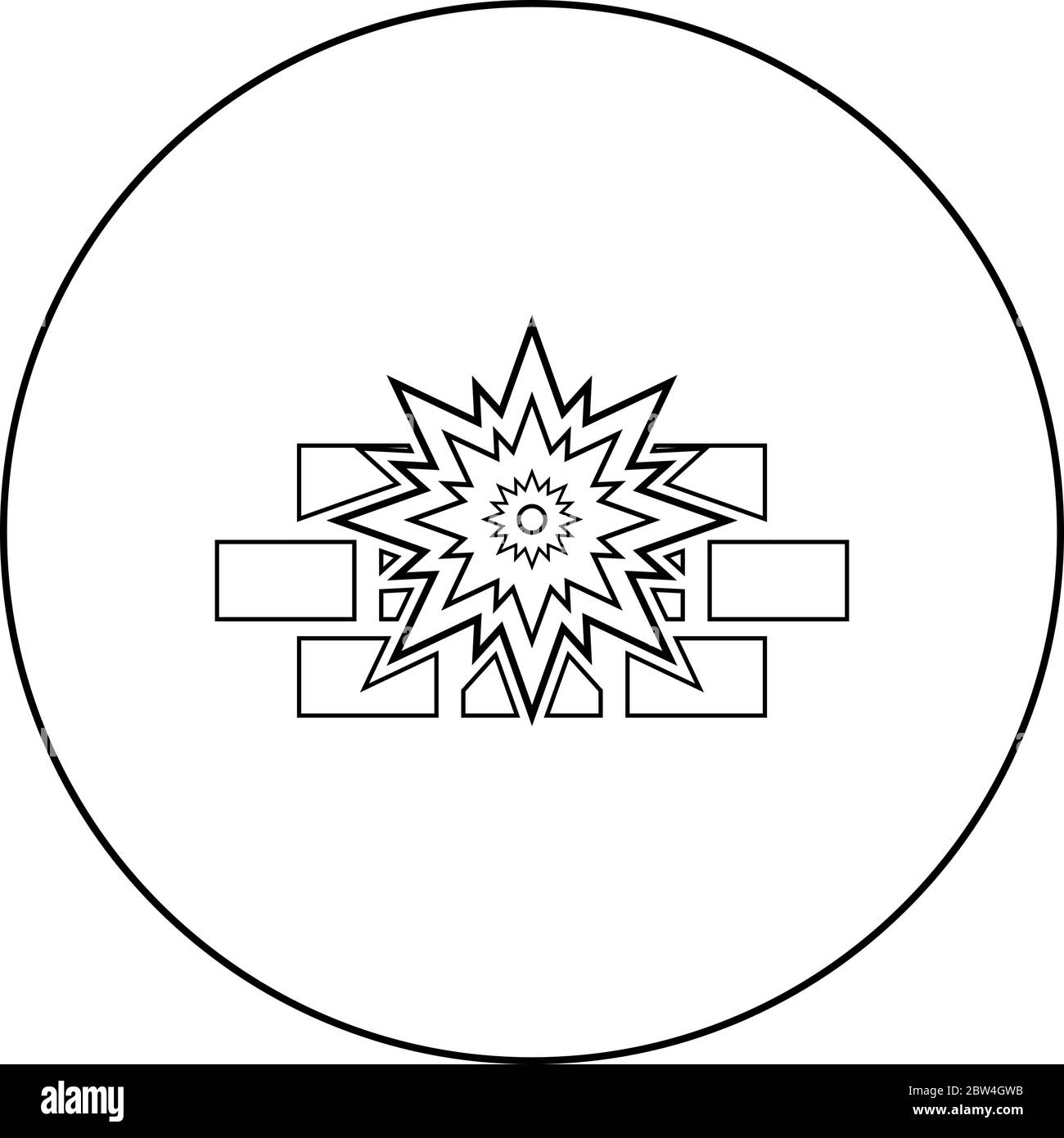 Explosion brick wall icon in circle round outline black color vector ...
