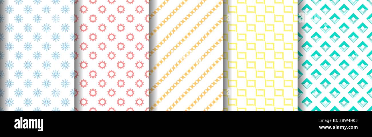 Set different patterns on white seamless background Stock Photo - Alamy