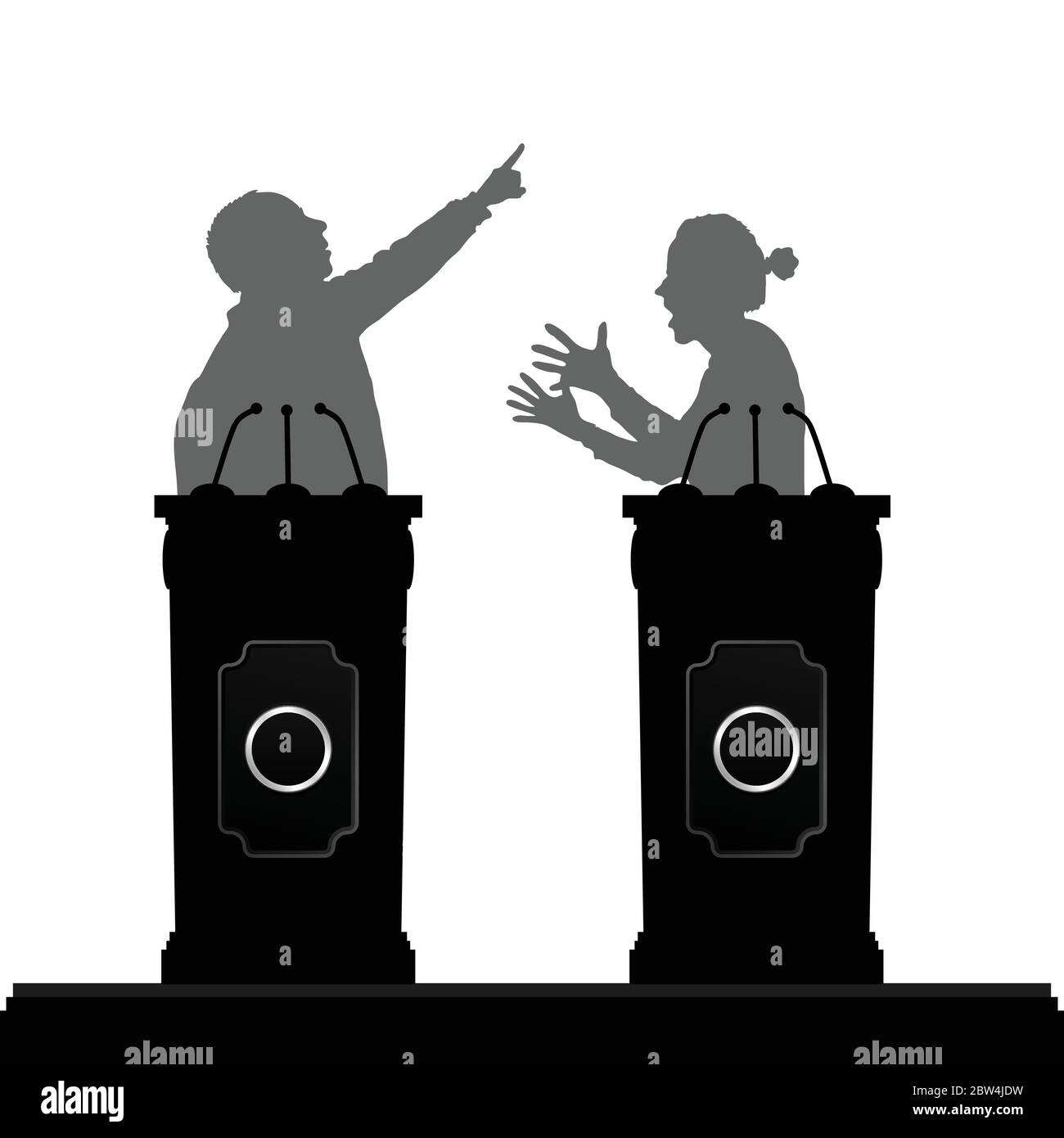 girl and man silhouette debate on platform art illustration Stock ...