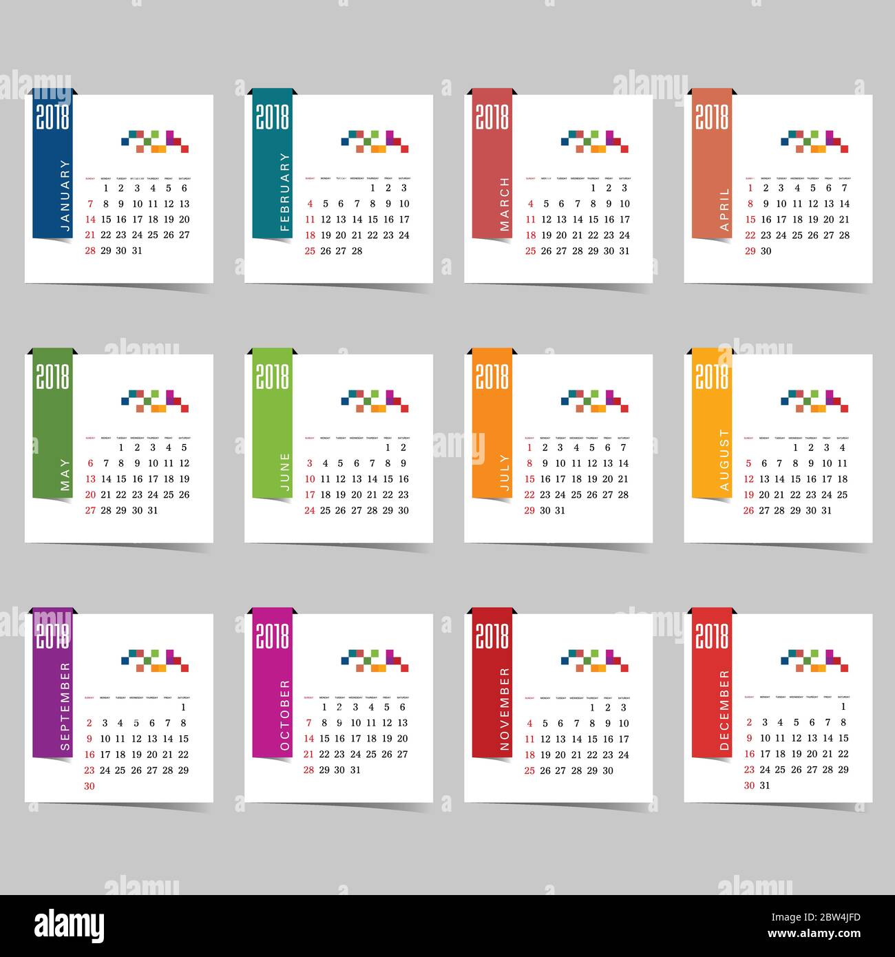 calendar for 2018 art illustration set four Stock Vector Image & Art ...