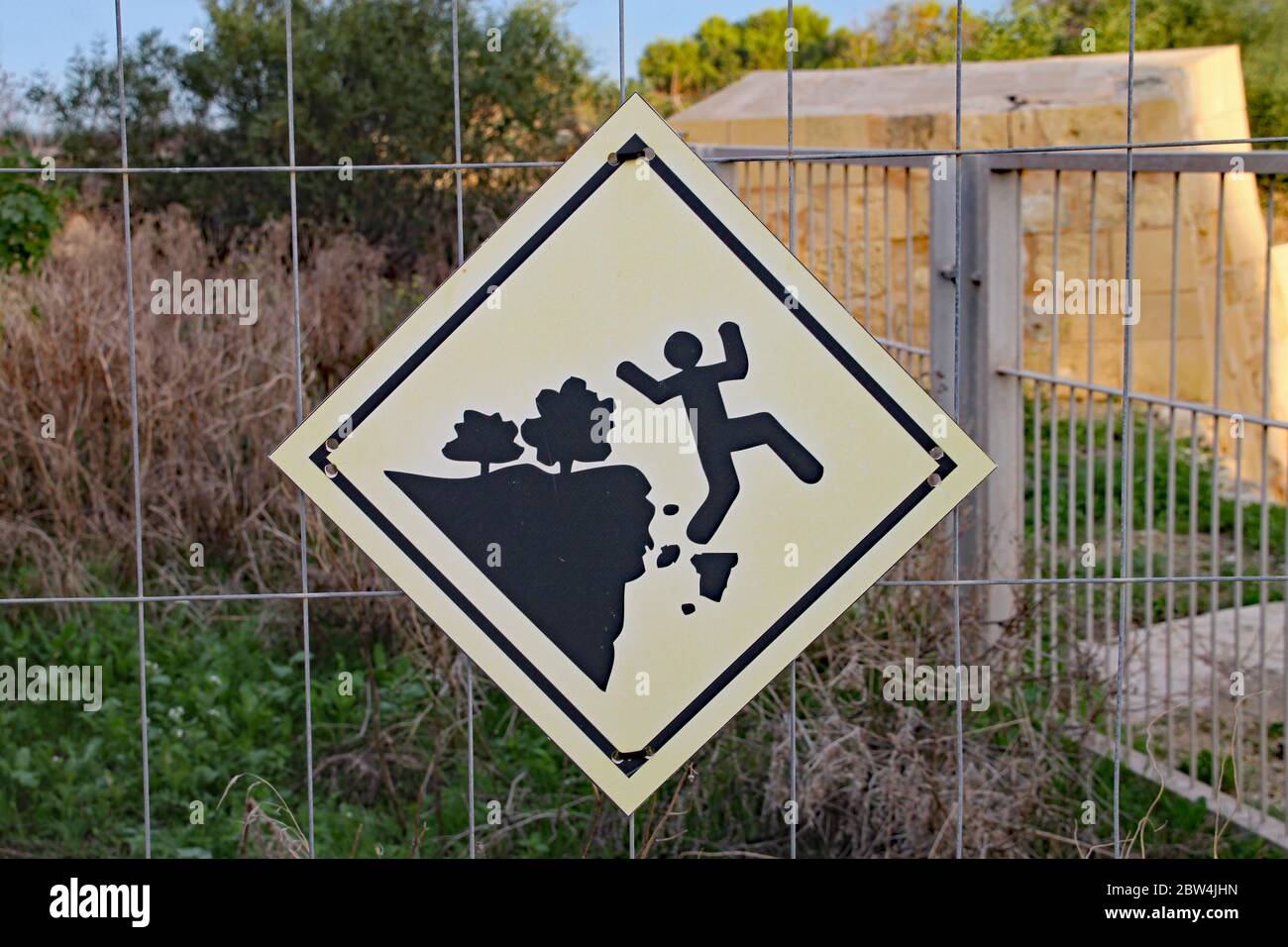 Sign attached to metal fence at Fort Manoel in Malta warning of the ...