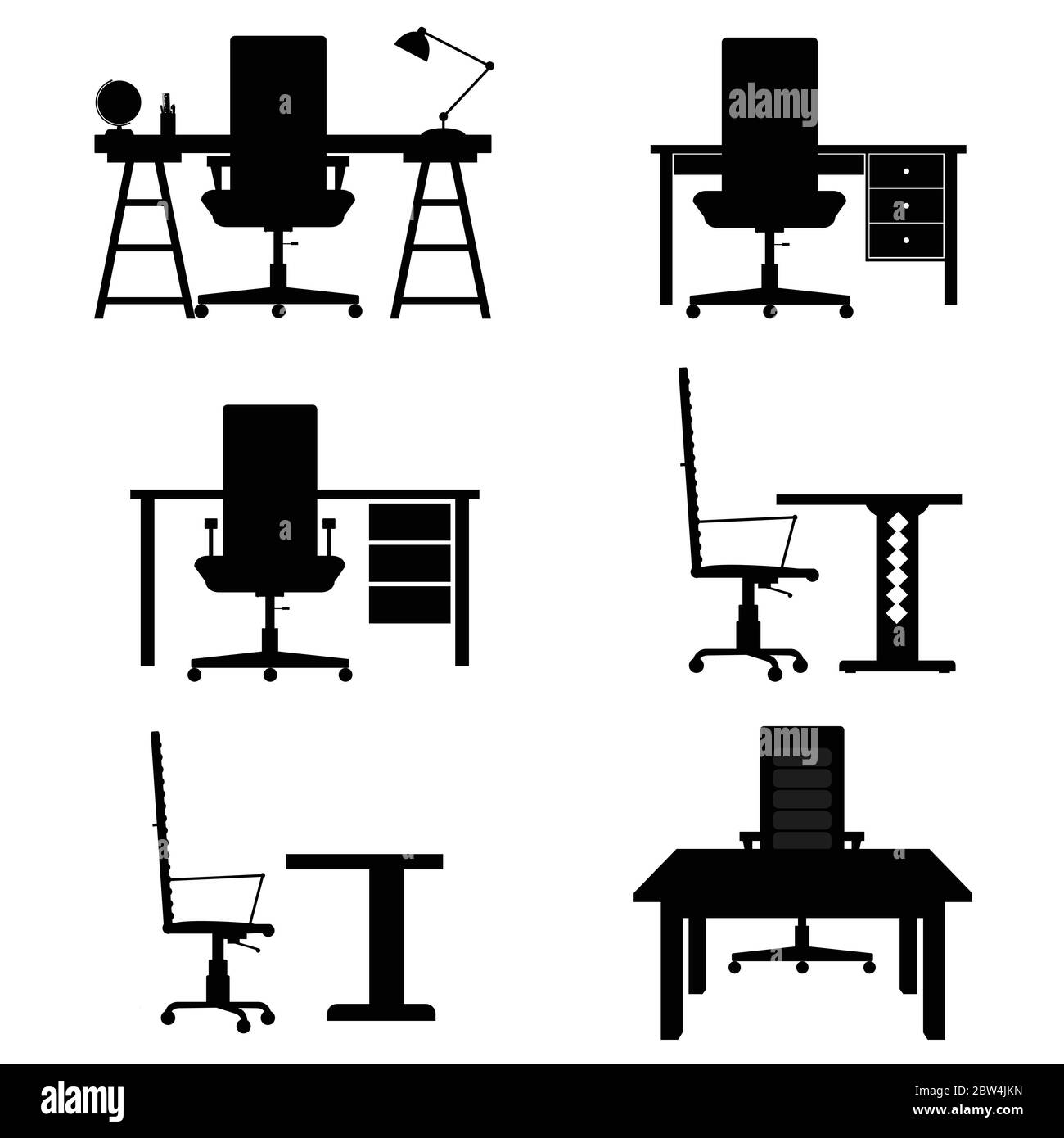 chair office with desk set art illustration Stock Vector Image & Art ...