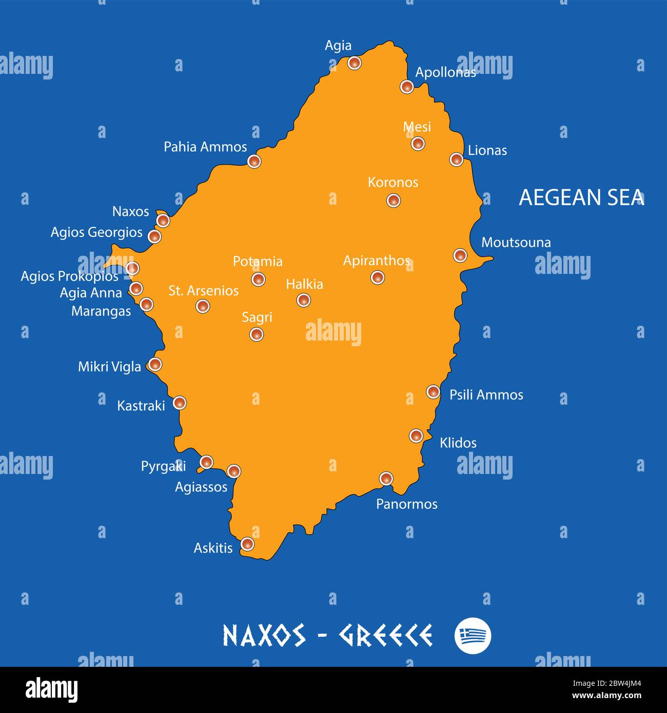 Island of naxos in Greece orange map art and blue background Stock ...