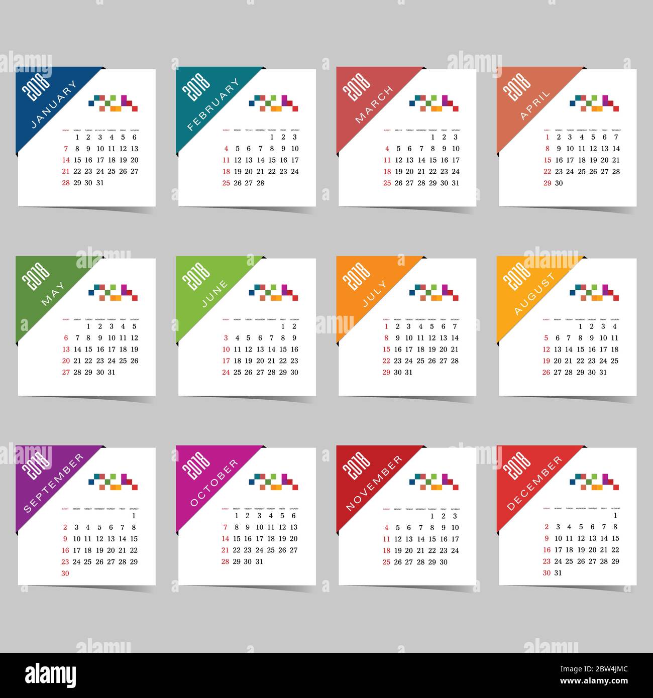 calendar for 2018 illustration art set one Stock Vector Image & Art - Alamy