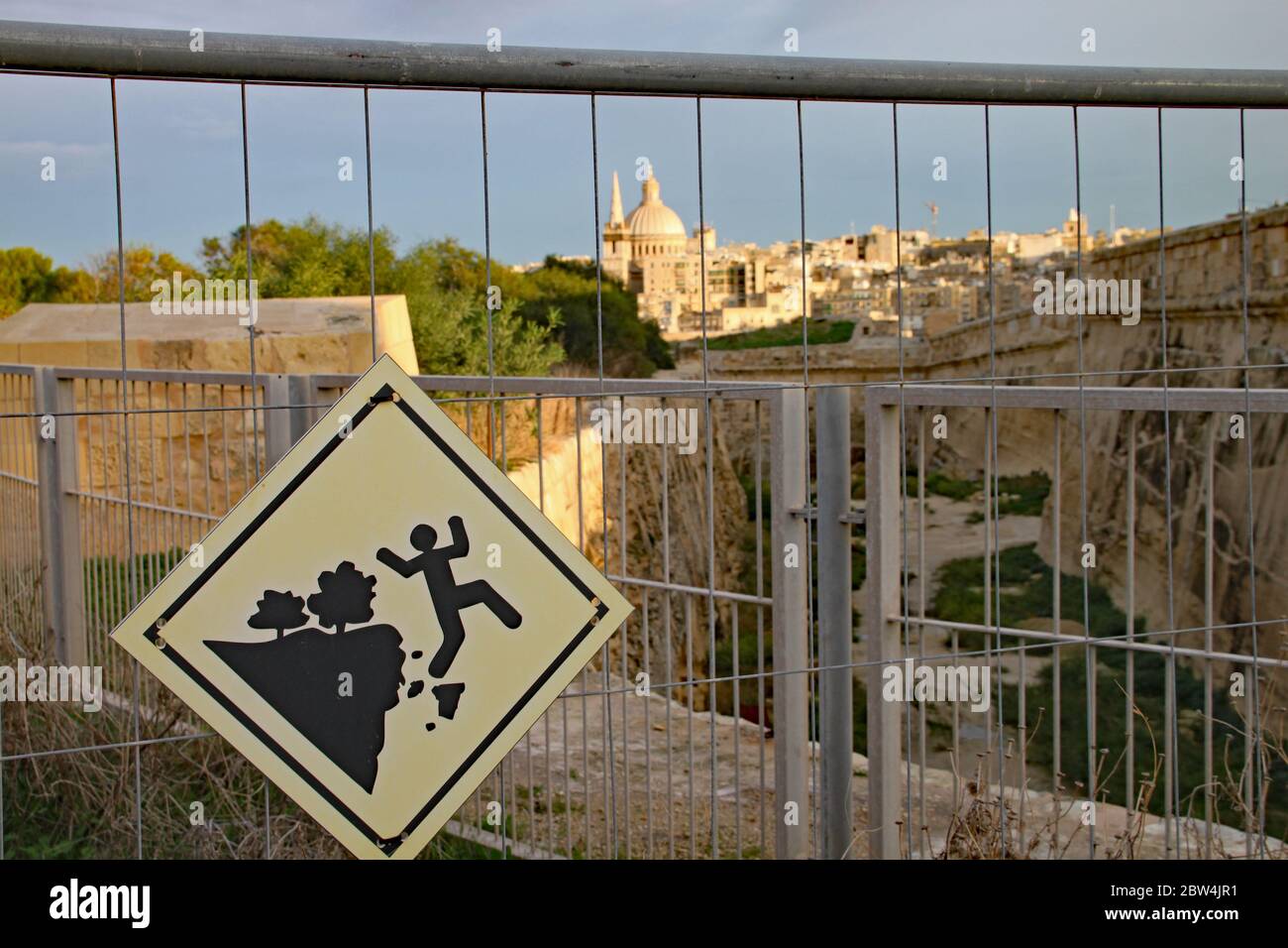 Sign attached to metal fence at Fort Manoel in Malta warning of the ...