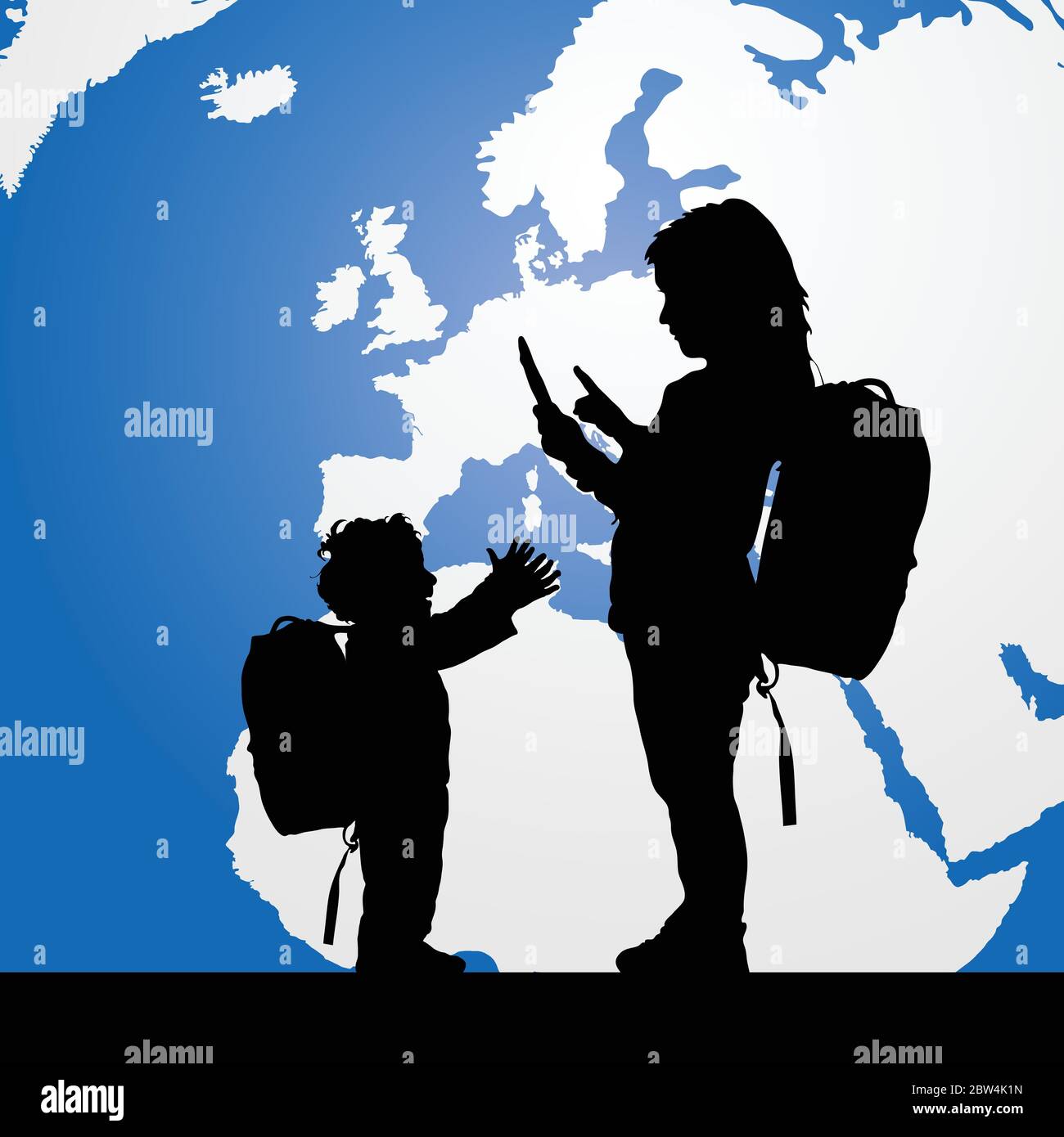 migration children silhouette with planet color illustration in ...