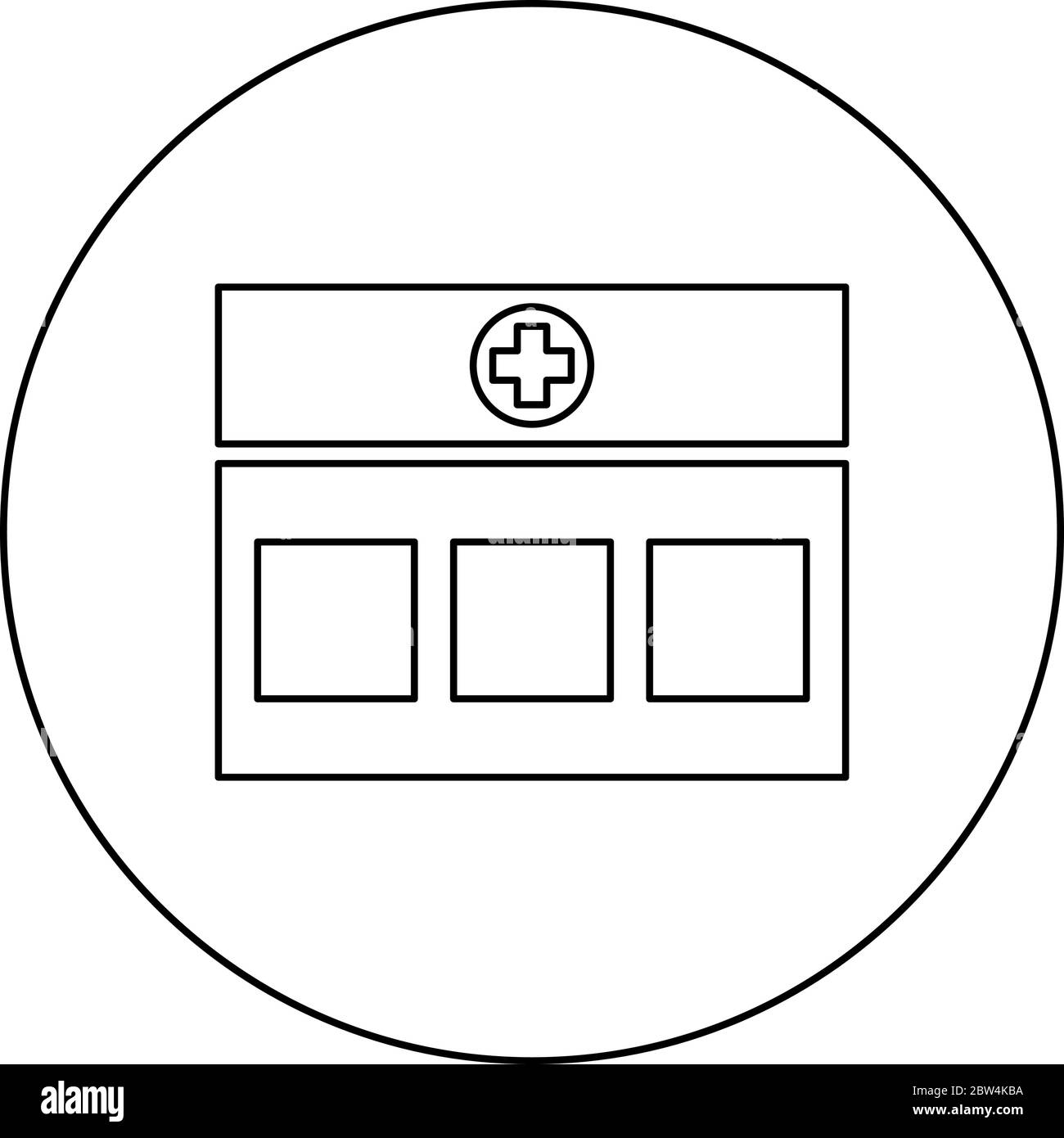 Hospital Clinic Medical building icon in circle round outline black ...