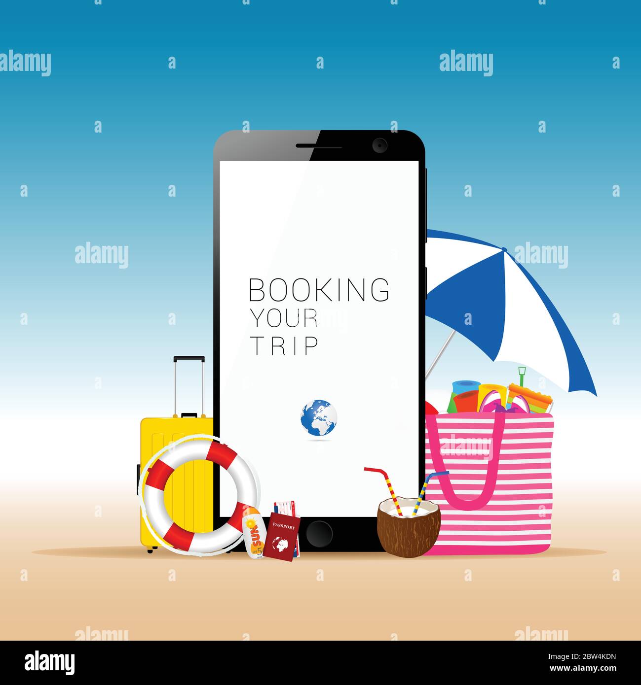 mobile phone with beach stuff art illustration Stock Vector Image & Art ...