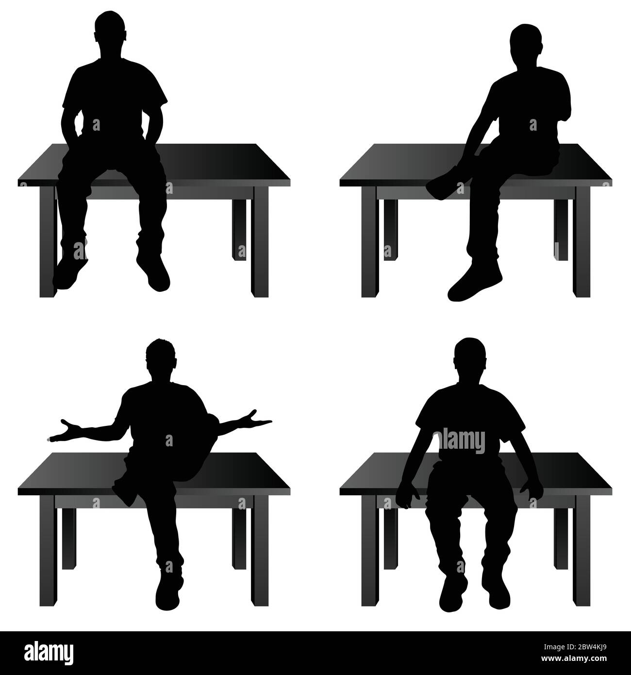 man siting on table in various poses set illustration Stock Vector ...