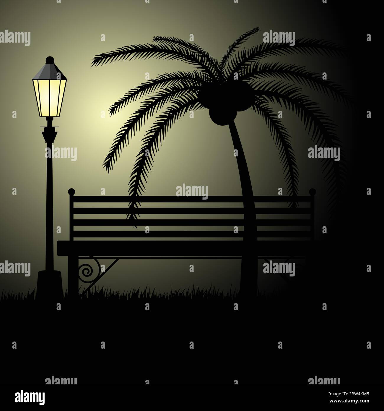 park bench empty with palm art illustration Stock Vector Image & Art ...