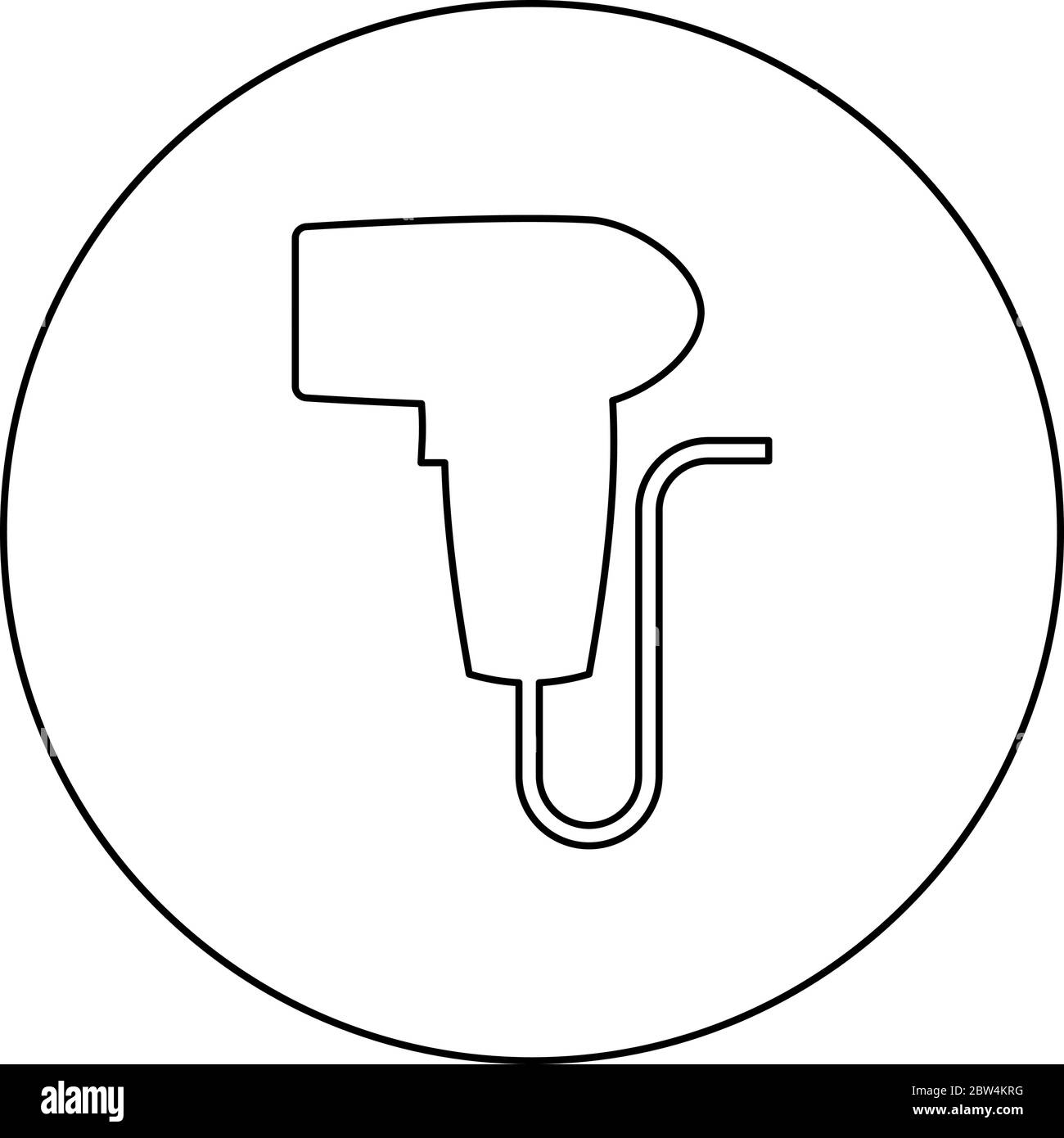 Hand scanner barcode held icon in circle round outline black color ...