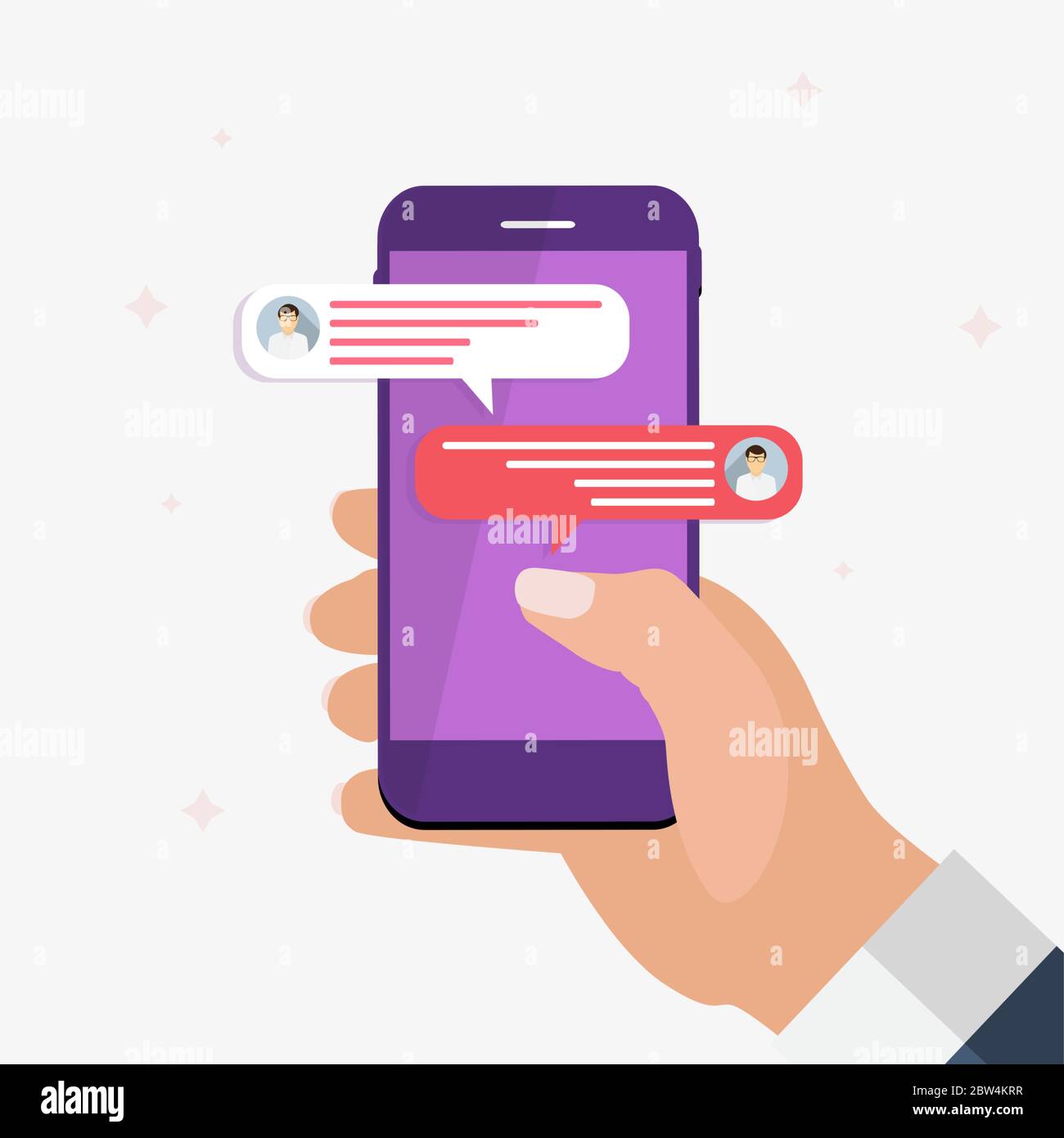 Chat message bubbles on smartphone screen, social networ concept ...