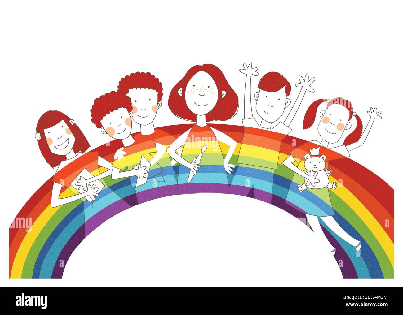Happy Children with Colorfull Rainbow on Background. Designed for ...