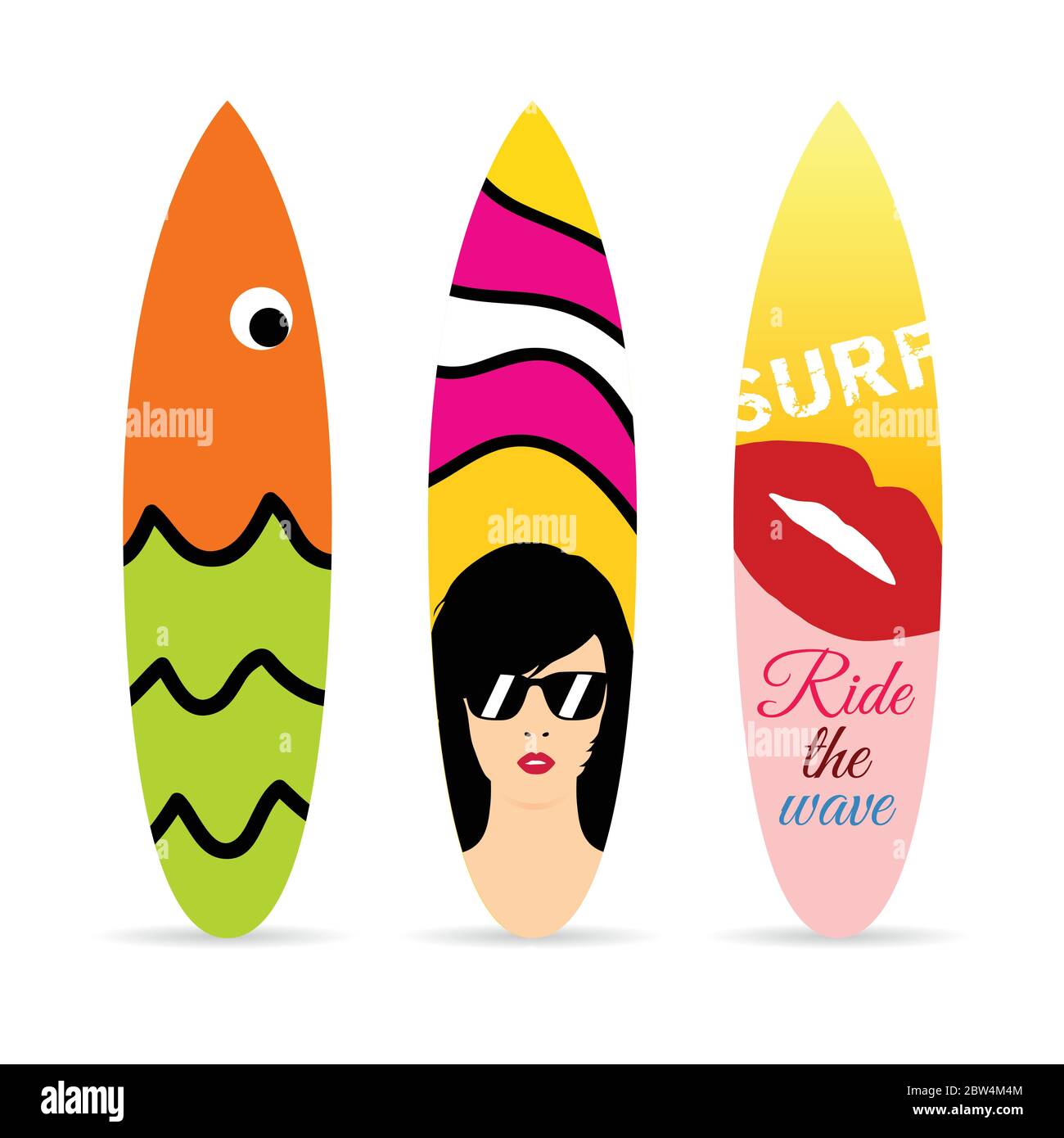 surfboard set in various design color art illustration Stock Vector ...