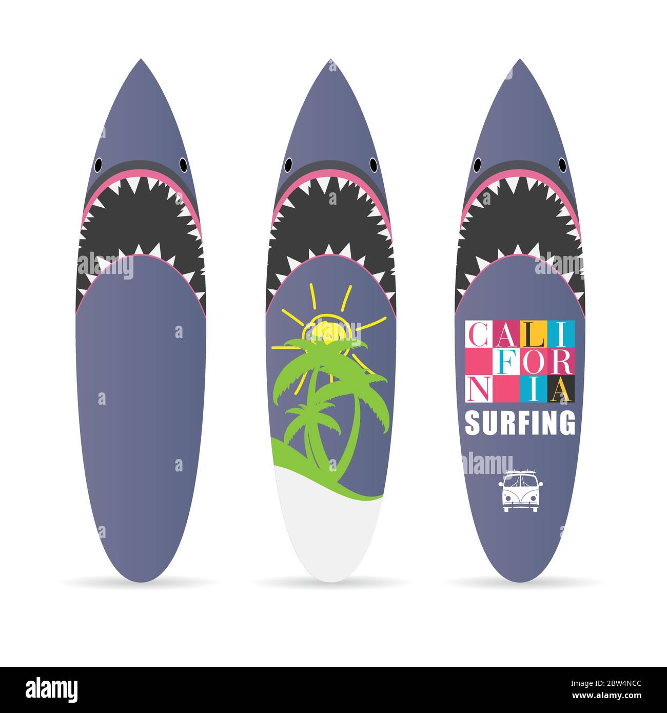 surfboard set with shark design color art illustration Stock Vector ...