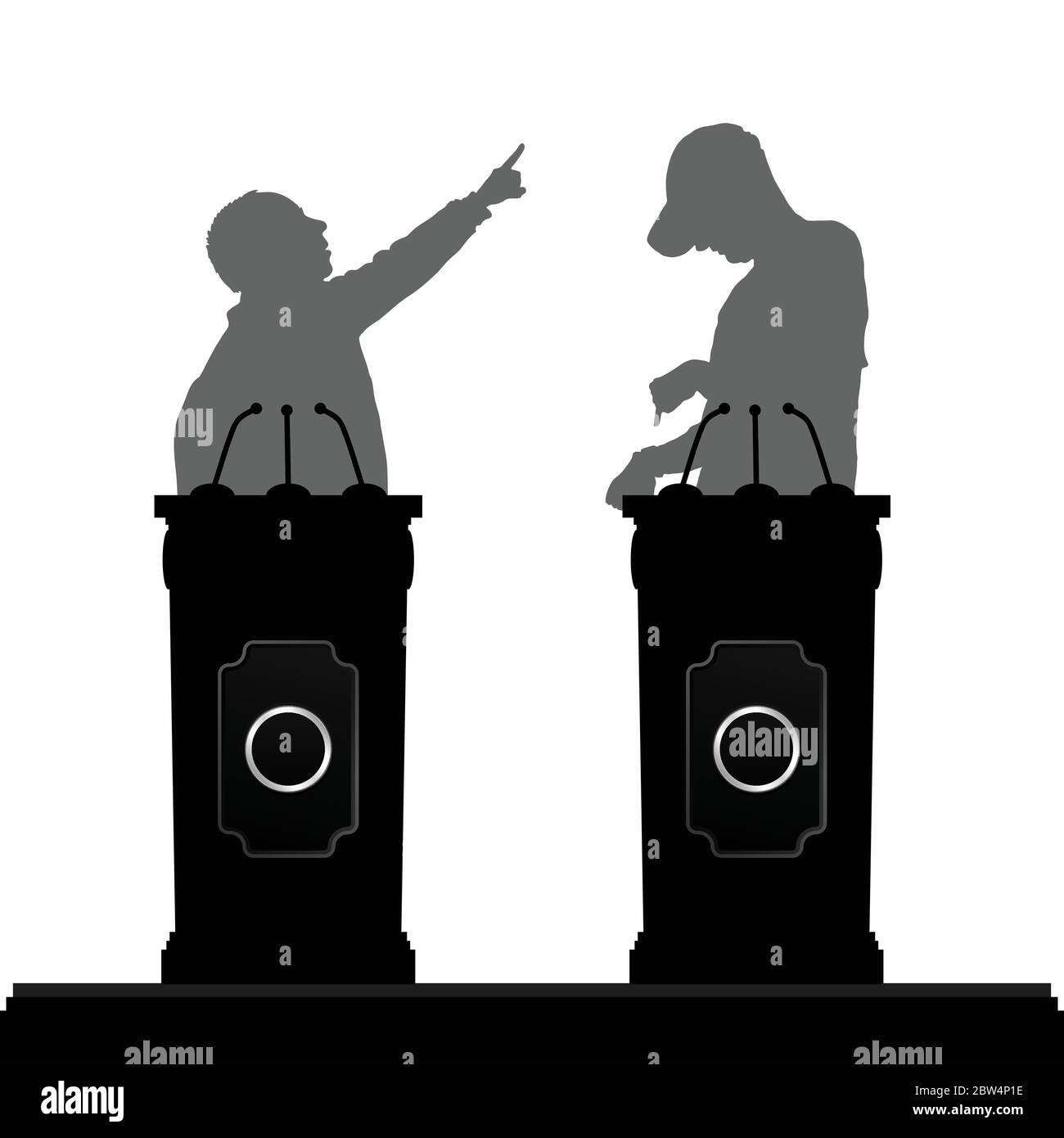 two man silhouette debate on platform art illustration Stock Vector ...