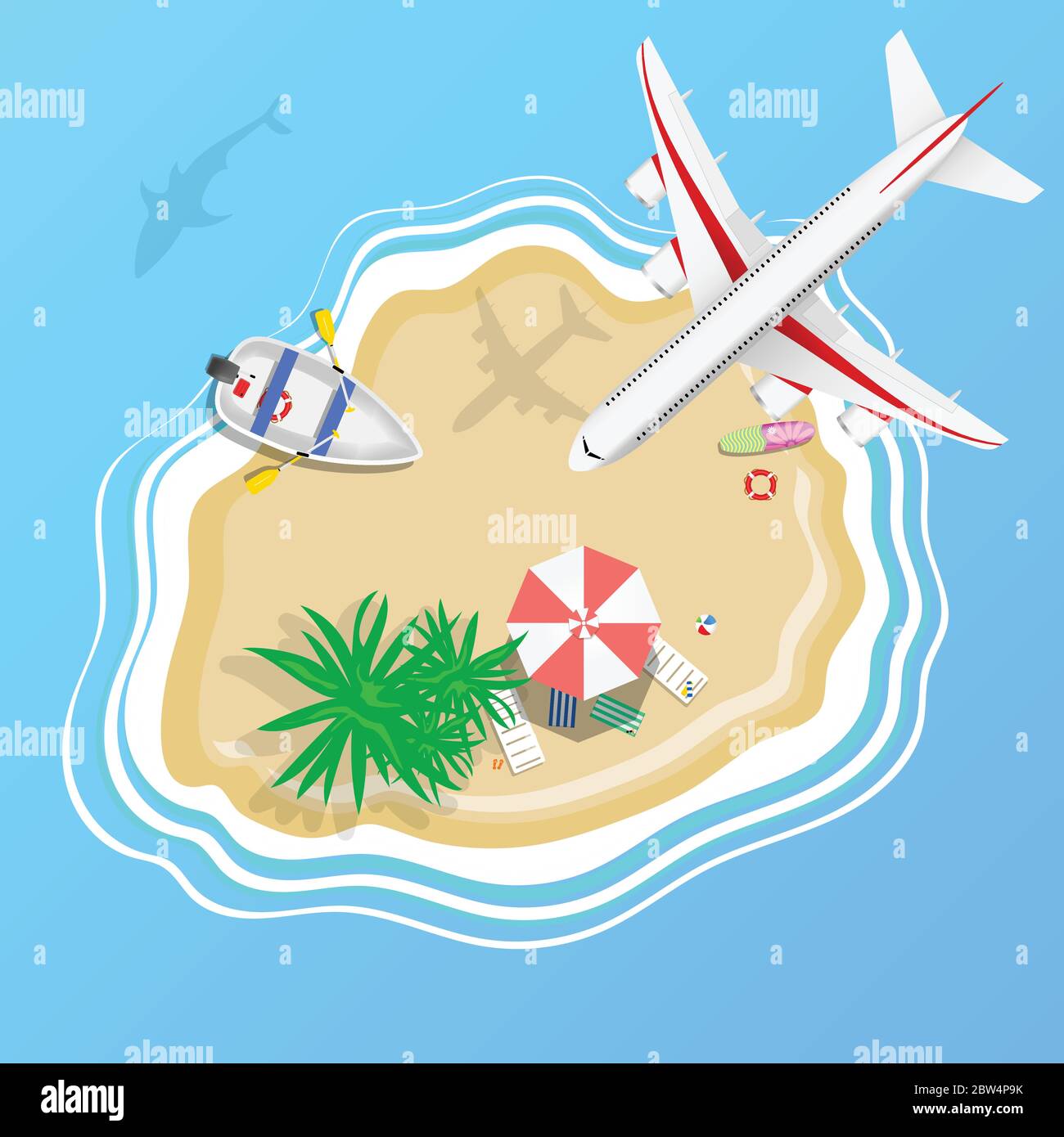 beach on the island with airplane illustration Stock Vector Image & Art ...