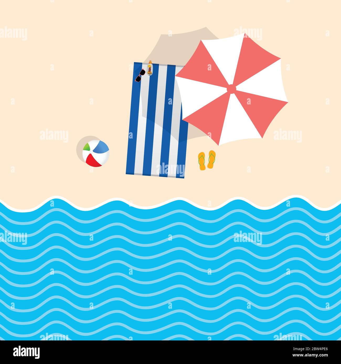 beach stuff with towel cartoon illustration in colorful Stock Vector ...