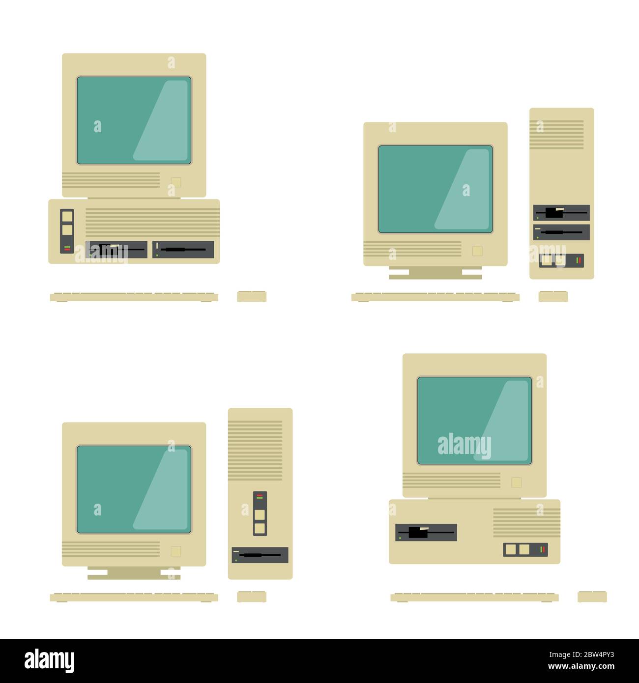 old computer in retro style illustration on white Stock Vector Image ...