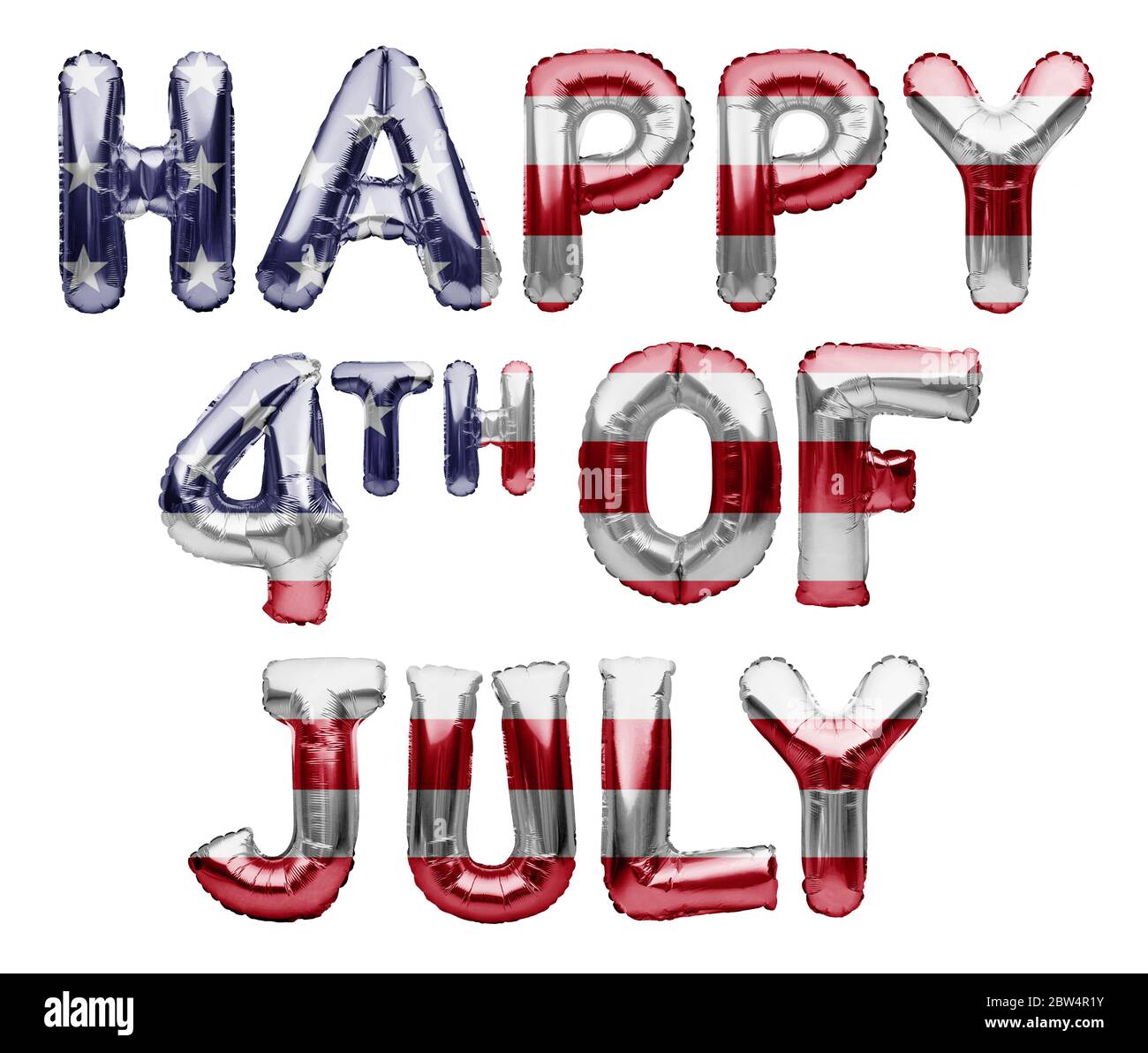 HAPPY 4TH OF JULY words made of inflatable balloons on white background ...