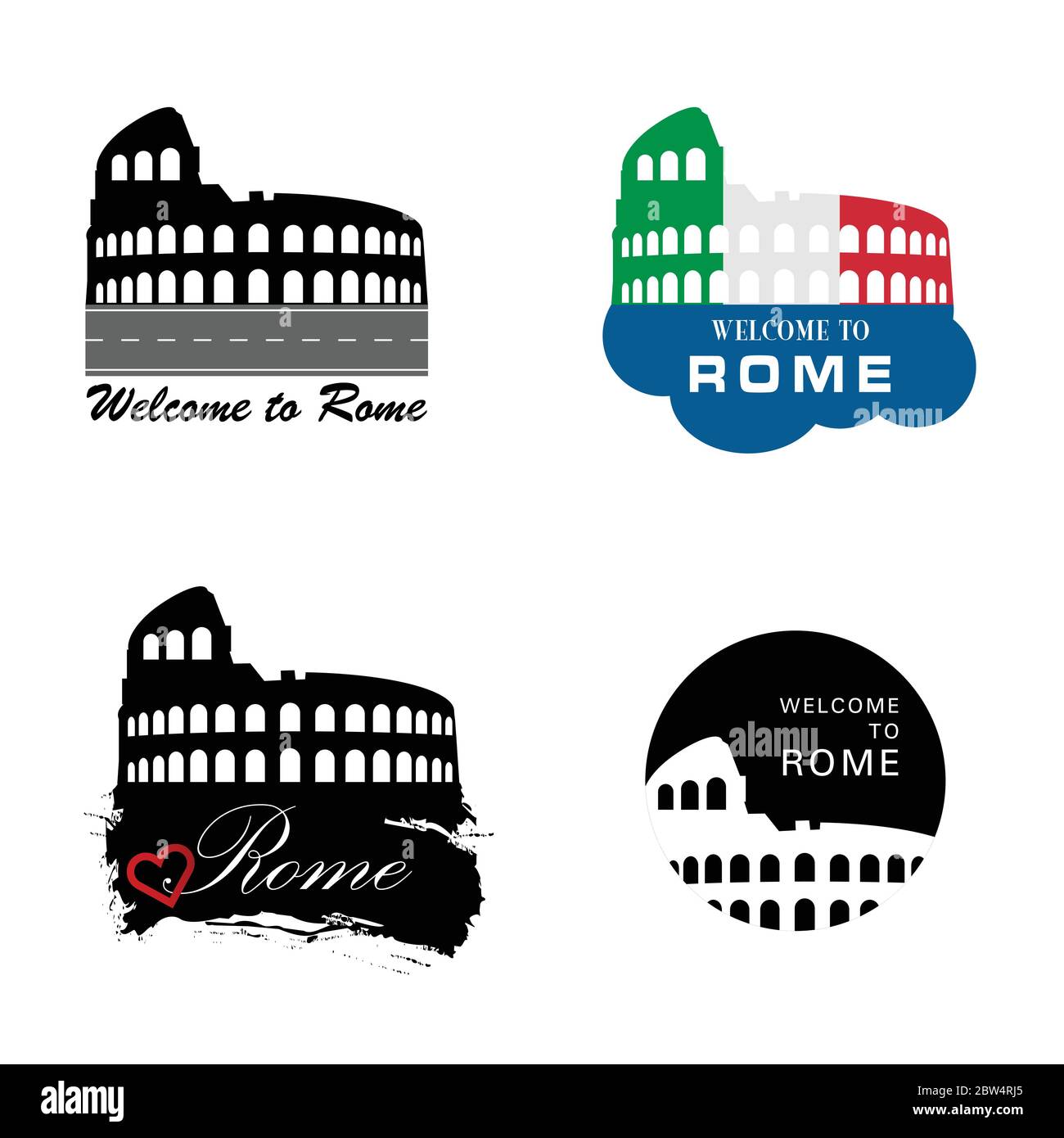 Colosseum Rome sign vector illustration four different symbol Stock ...