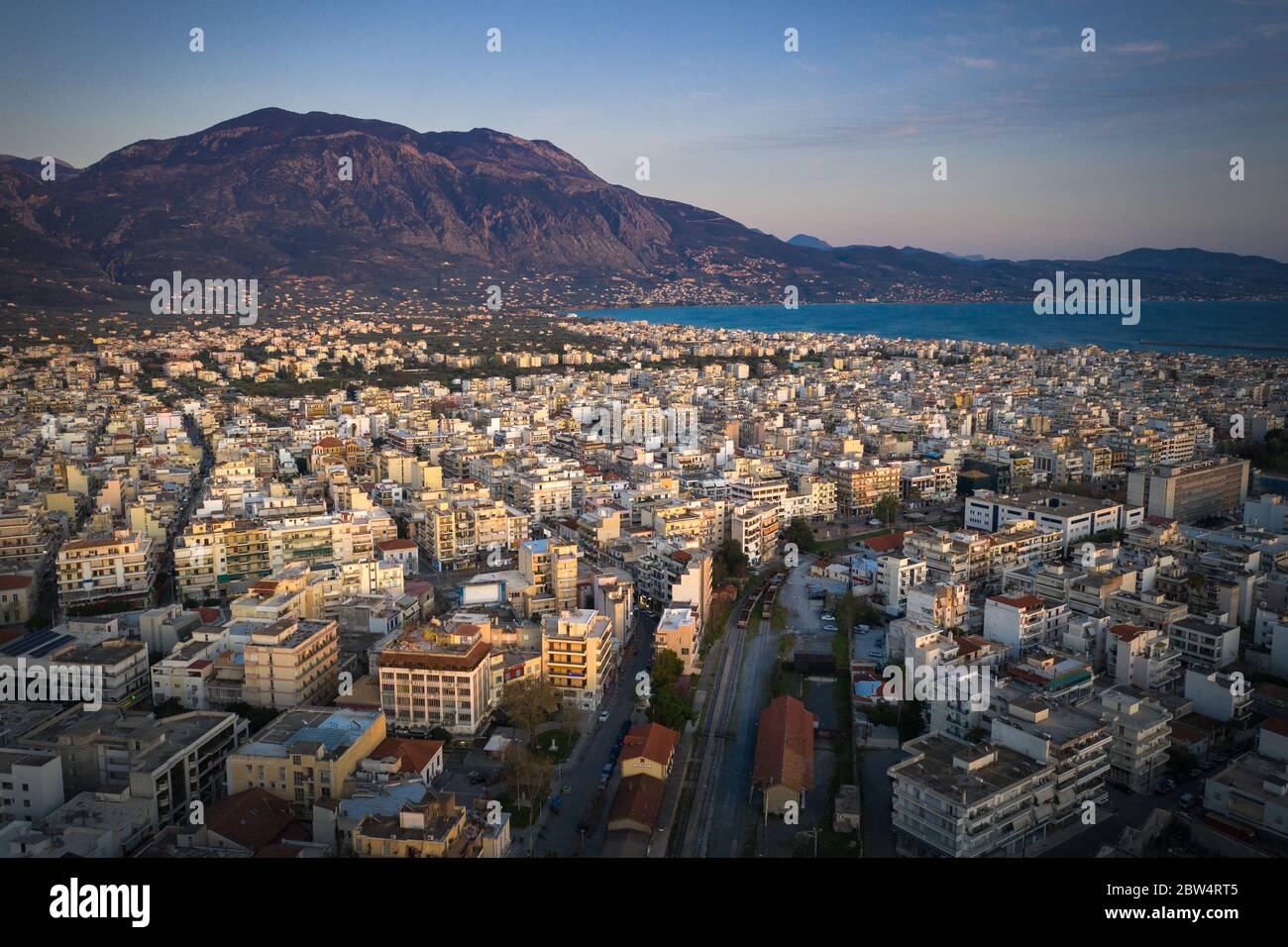 Aerial view of the wonderful old town of Kalamata City and the ...