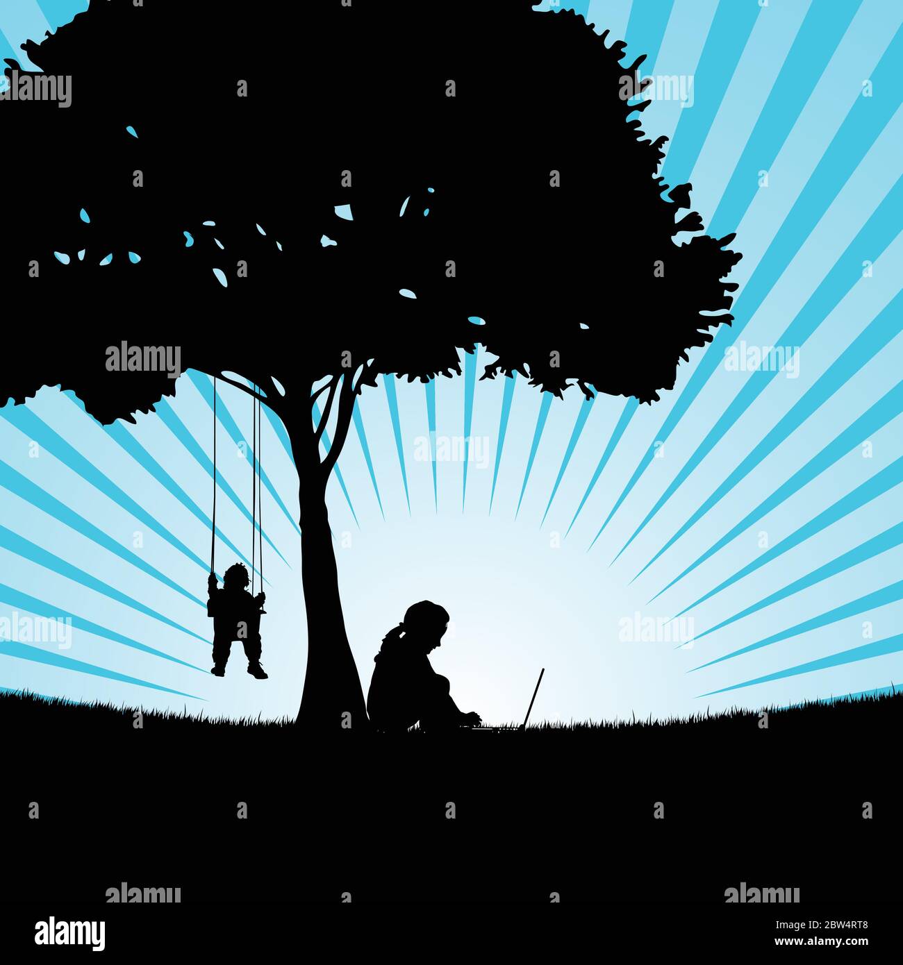 Boy sitting tree silhouette hi-res stock photography and images - Alamy