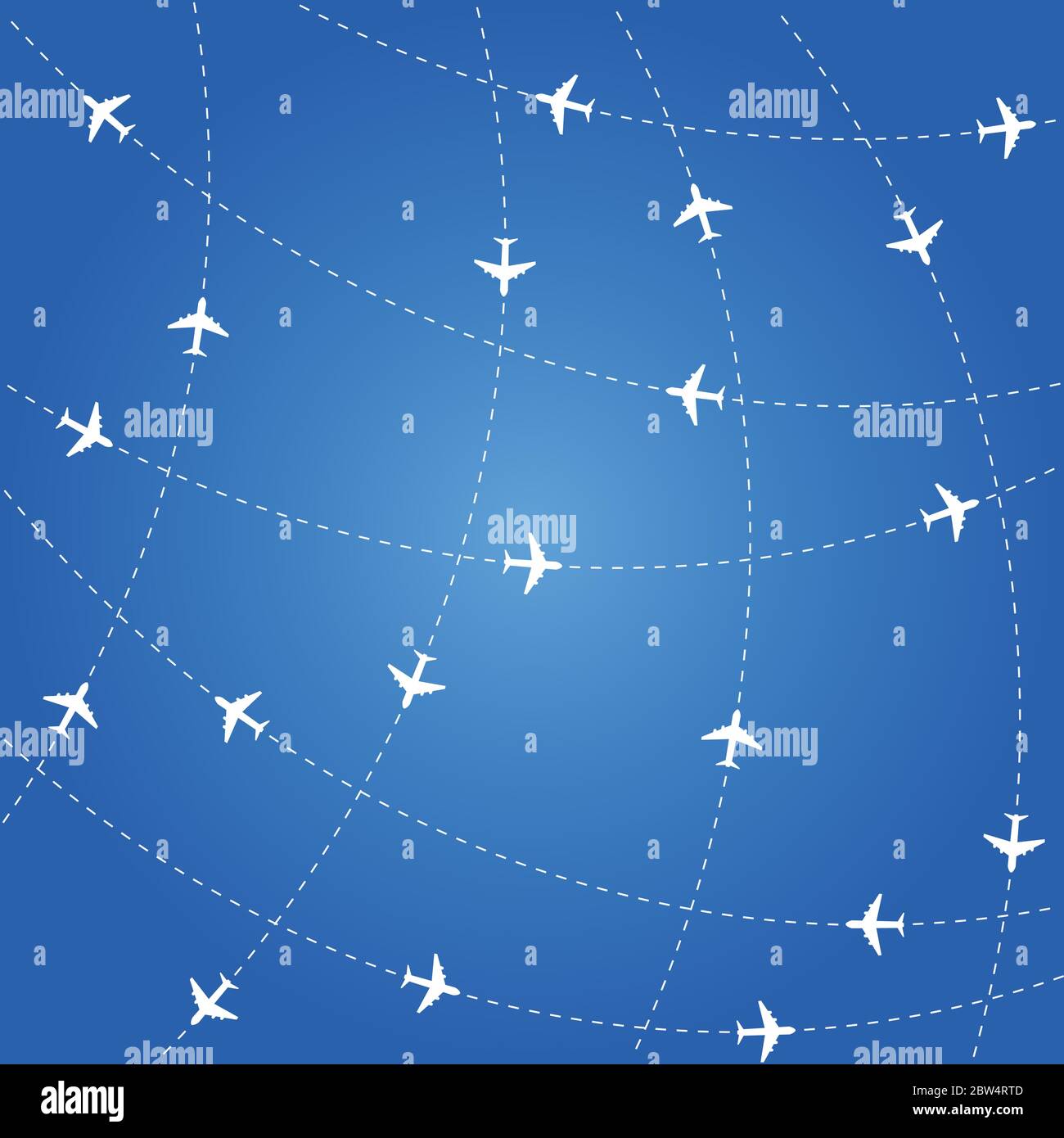 airplane routes on blue background illustration and white plane Stock ...