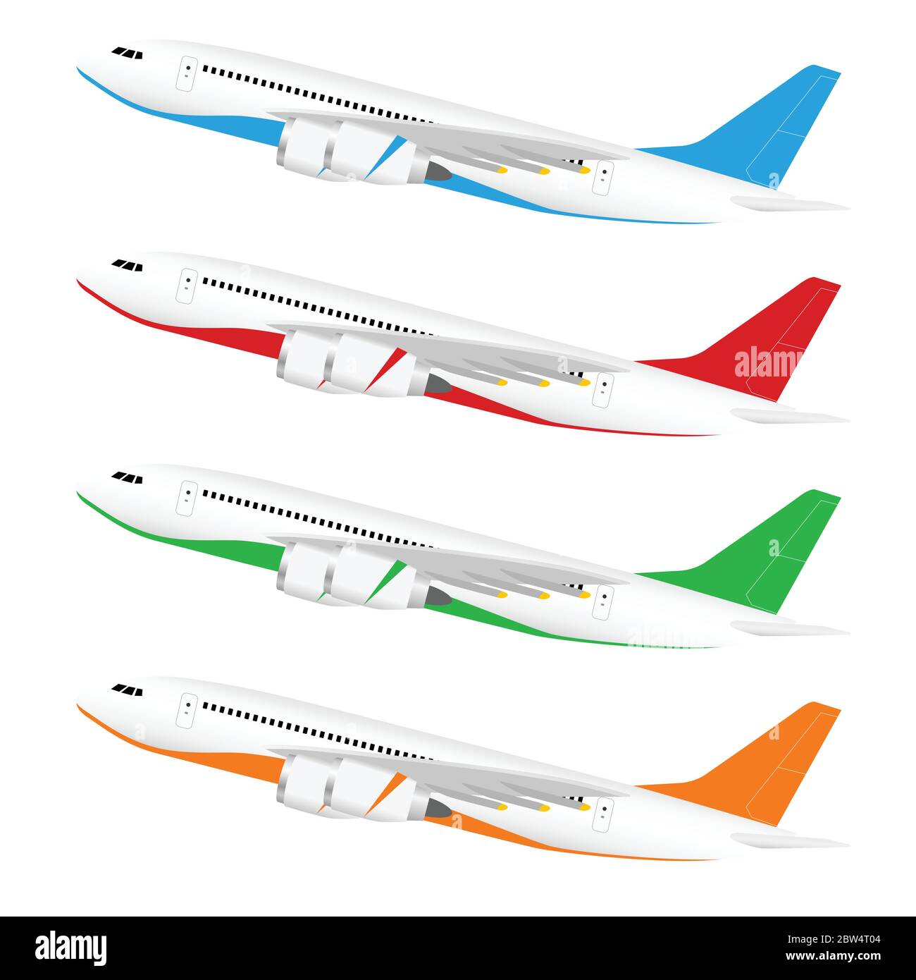 airplane with colored tail set art illustration Stock Vector Image ...