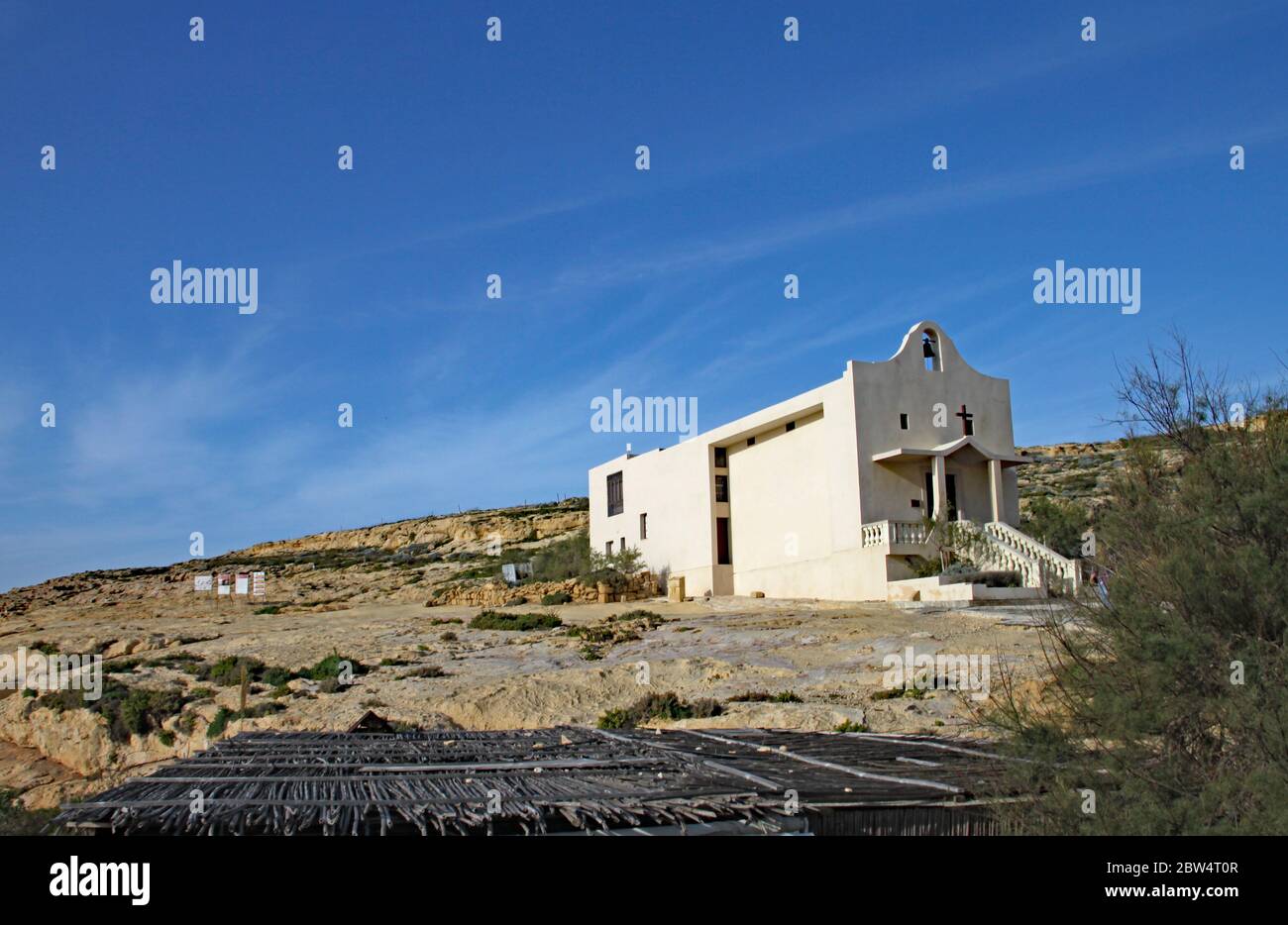 The small white chapel of St Anne on Gozo, Malta. The chapel at Dwejra ...