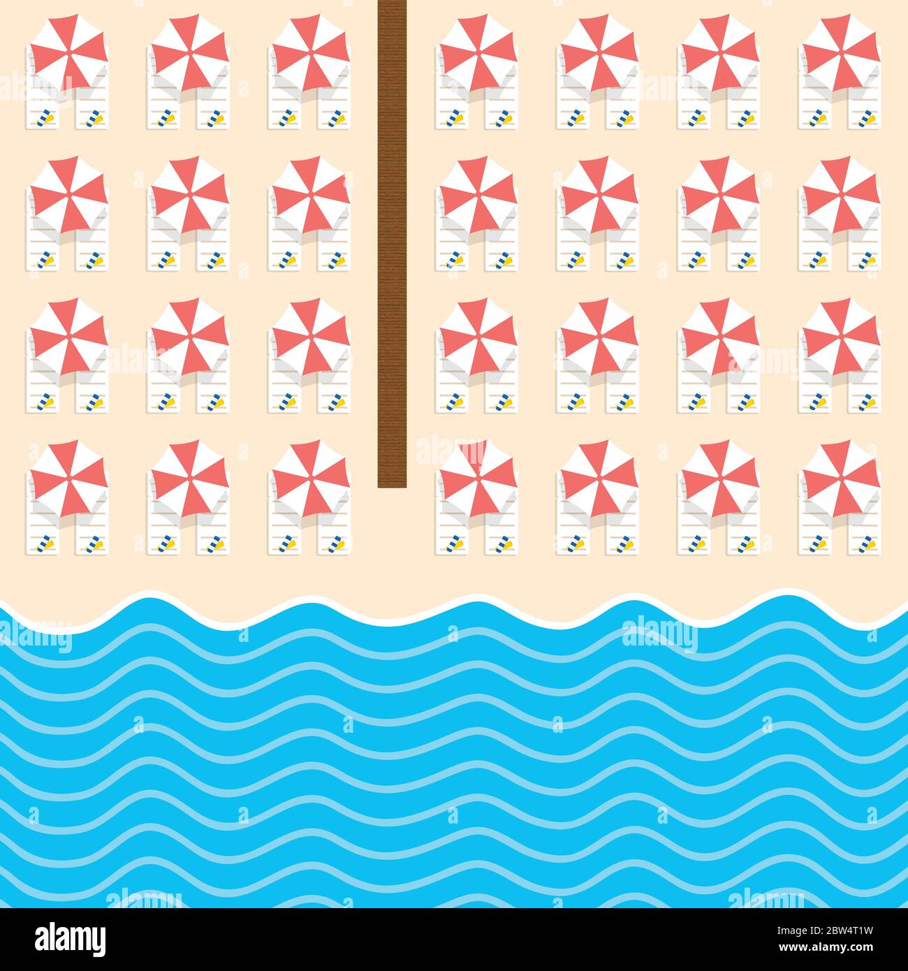 beach stuff with deckchair and sea set illustration in colorful Stock ...