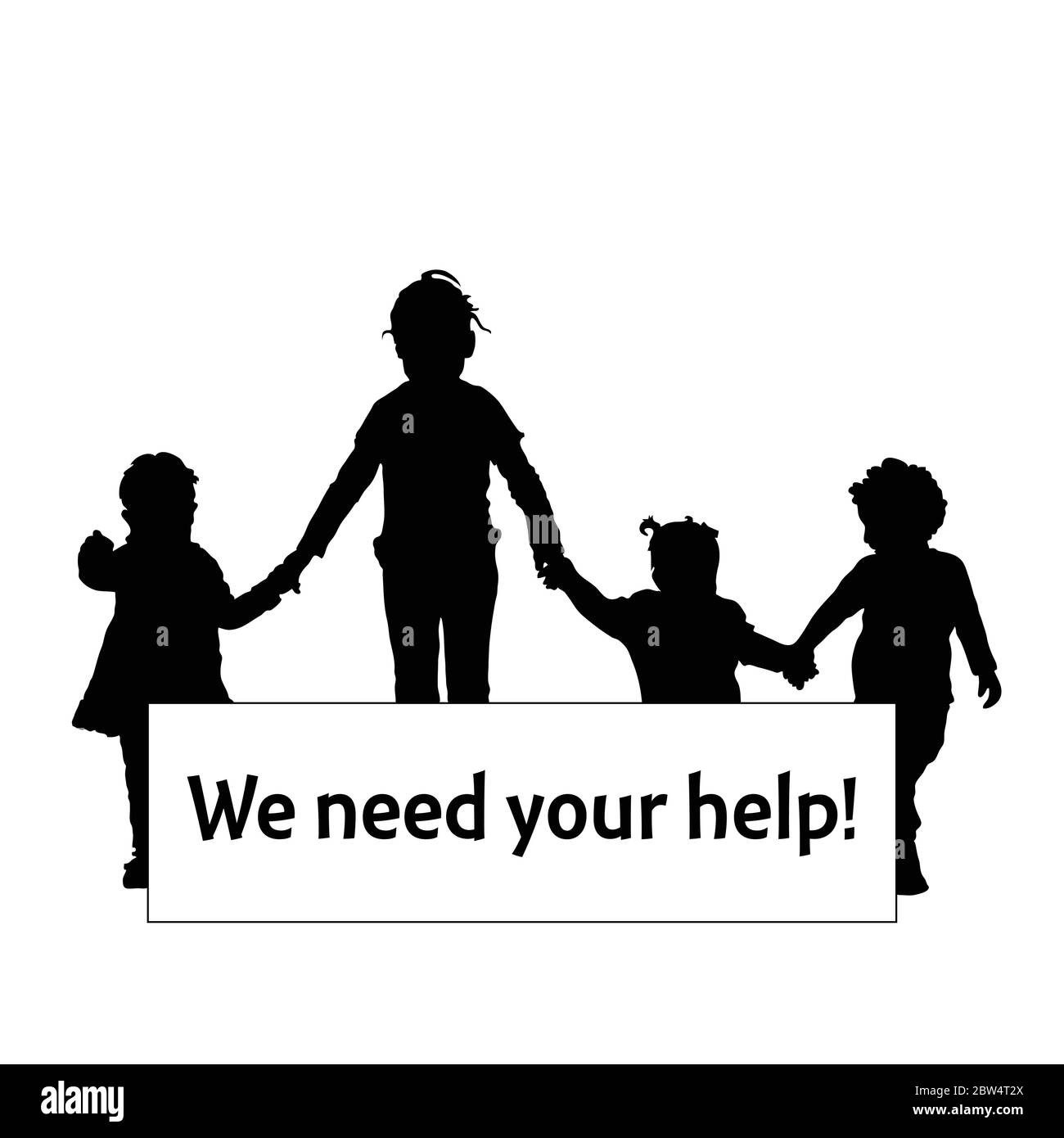 children silhouette with transparent need help illustration in black ...