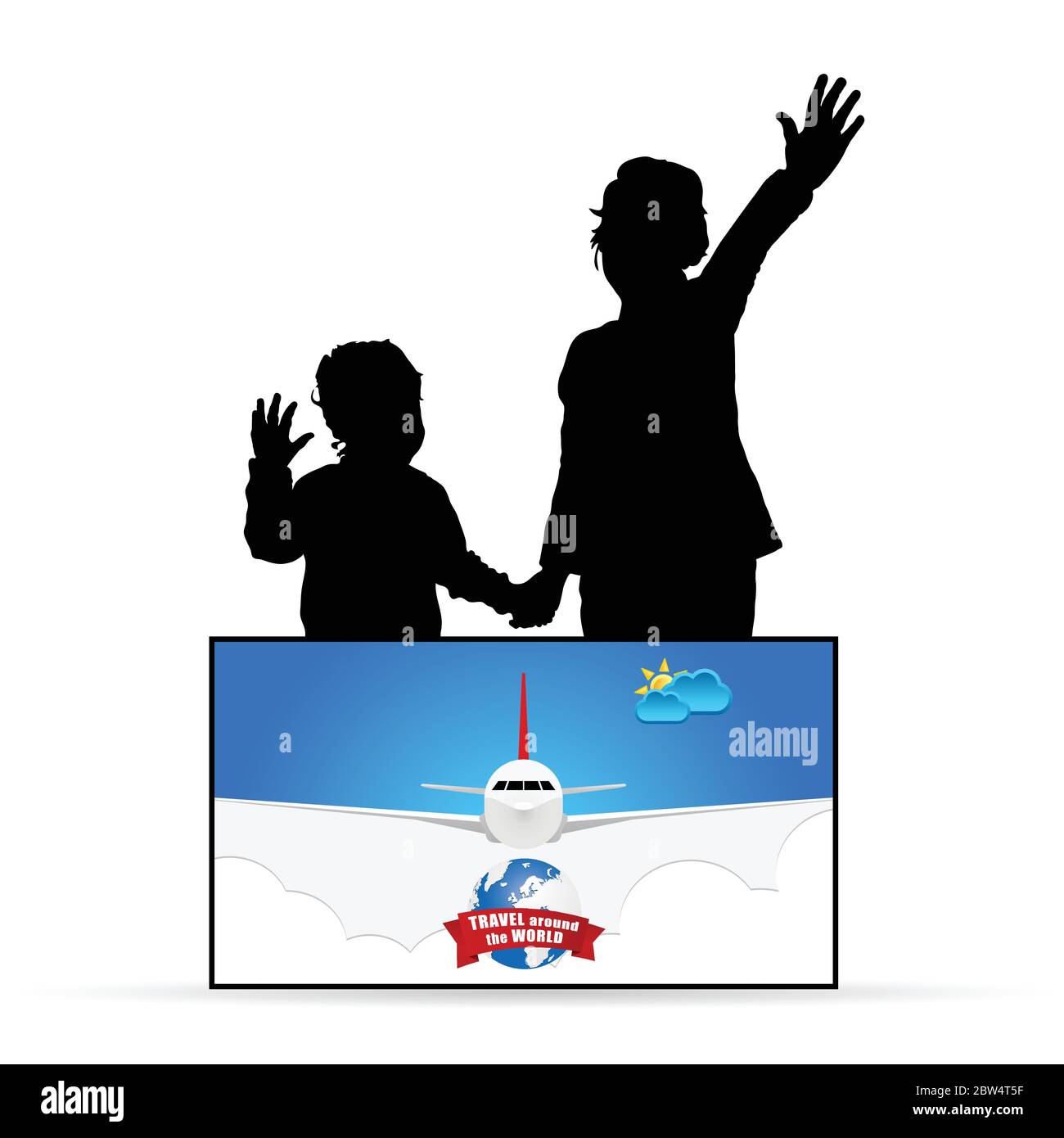 children silhouette with travel sign illustration in colorful Stock ...