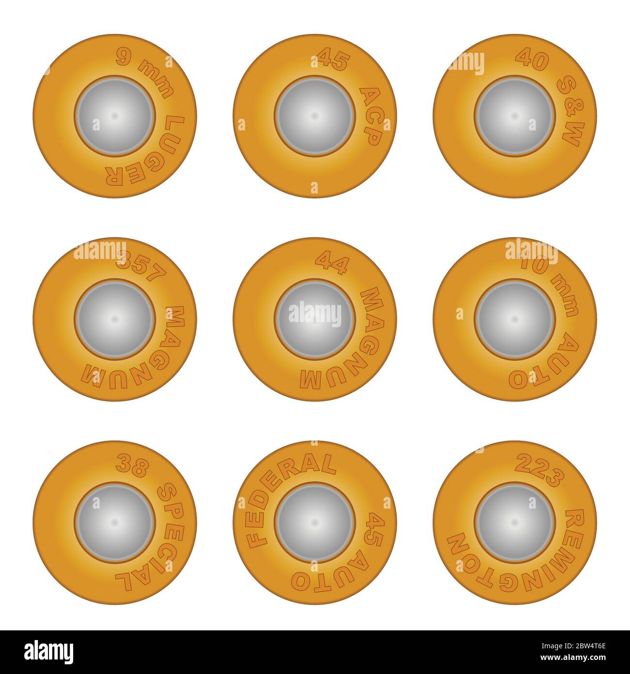 bullet in gold color set design illustration on white Stock Vector ...