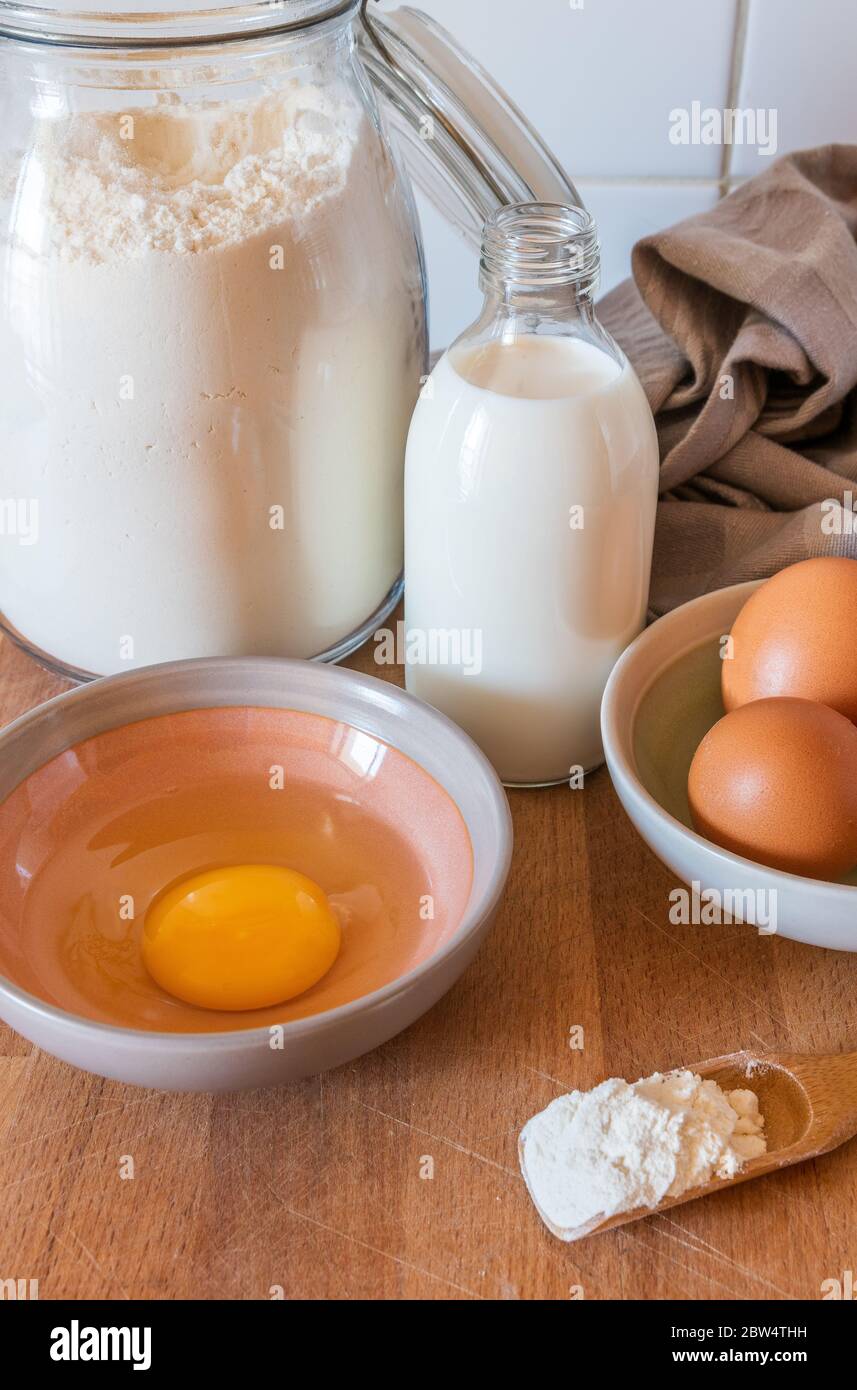 Ingredients preparation for homemade crepes Stock Photo - Alamy