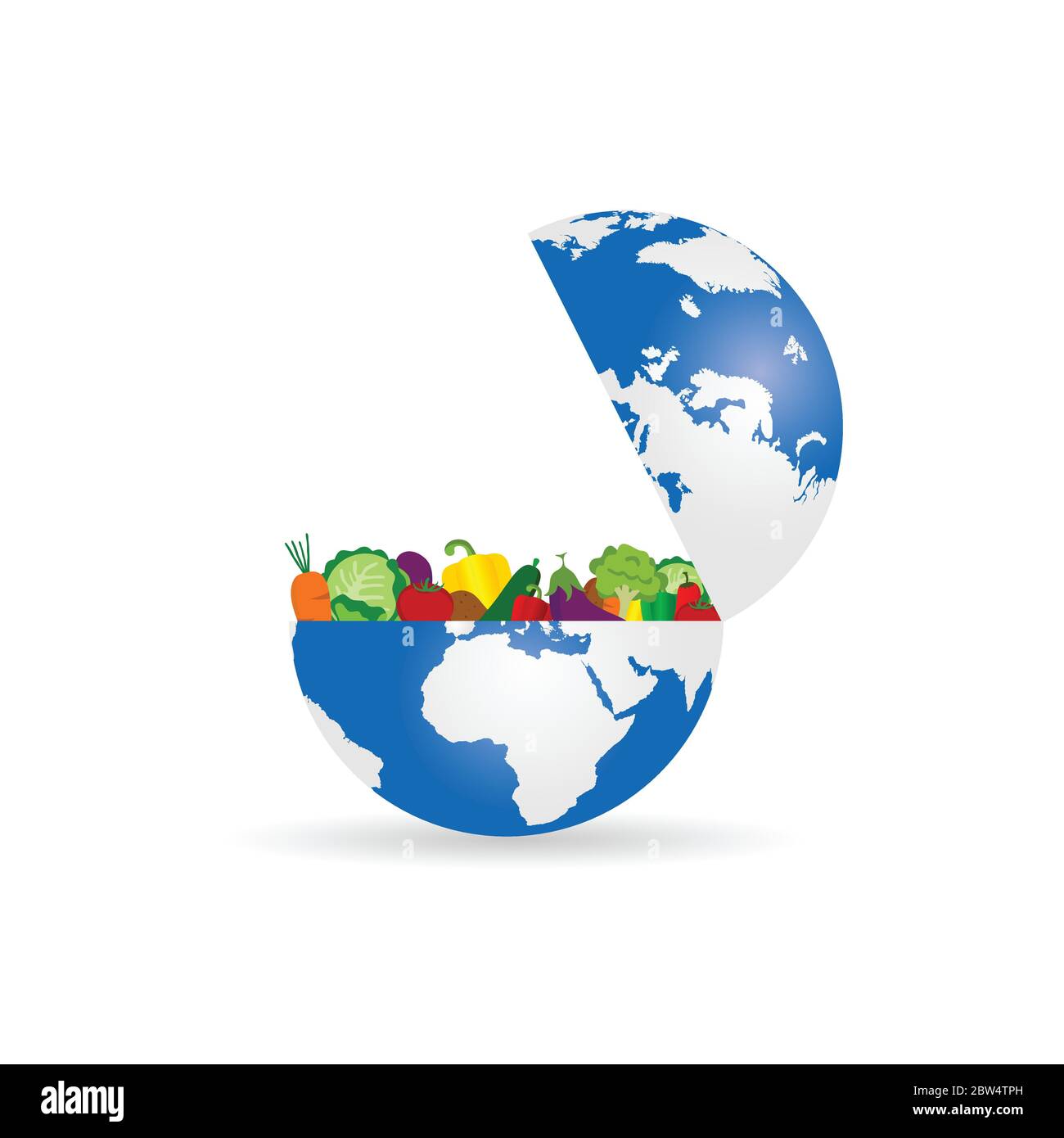 fruit and vegetables with planet earth illustration in colorful Stock ...