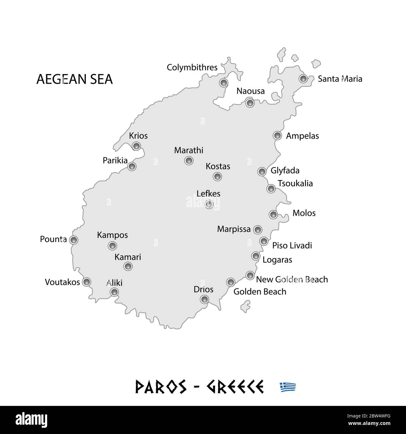 island of paros in greece white map art illustration Stock Vector Image ...