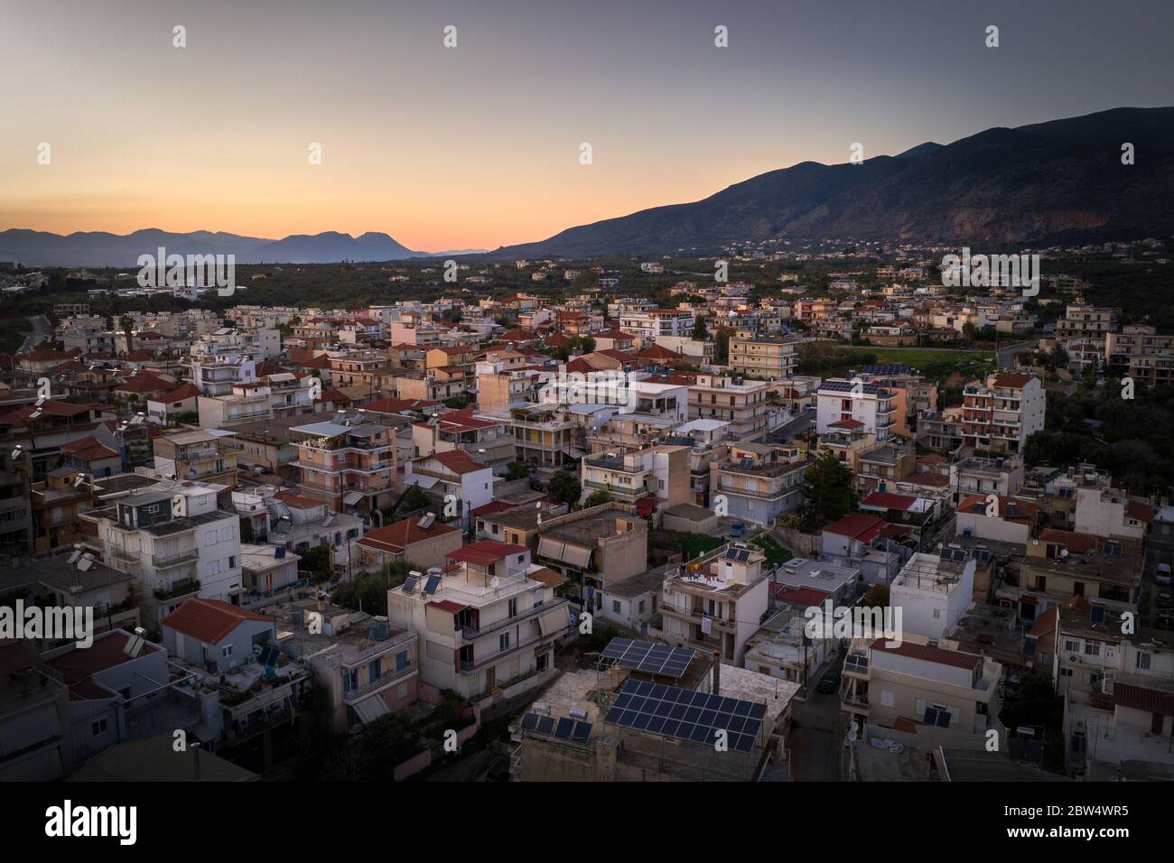 Aerial view of old town of Kalamata City, Peloponnese, Greece Stock ...