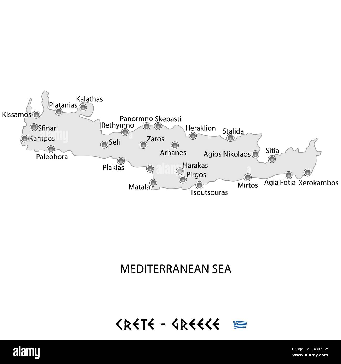 island of crete in greece white map art illustration Stock Vector Image ...