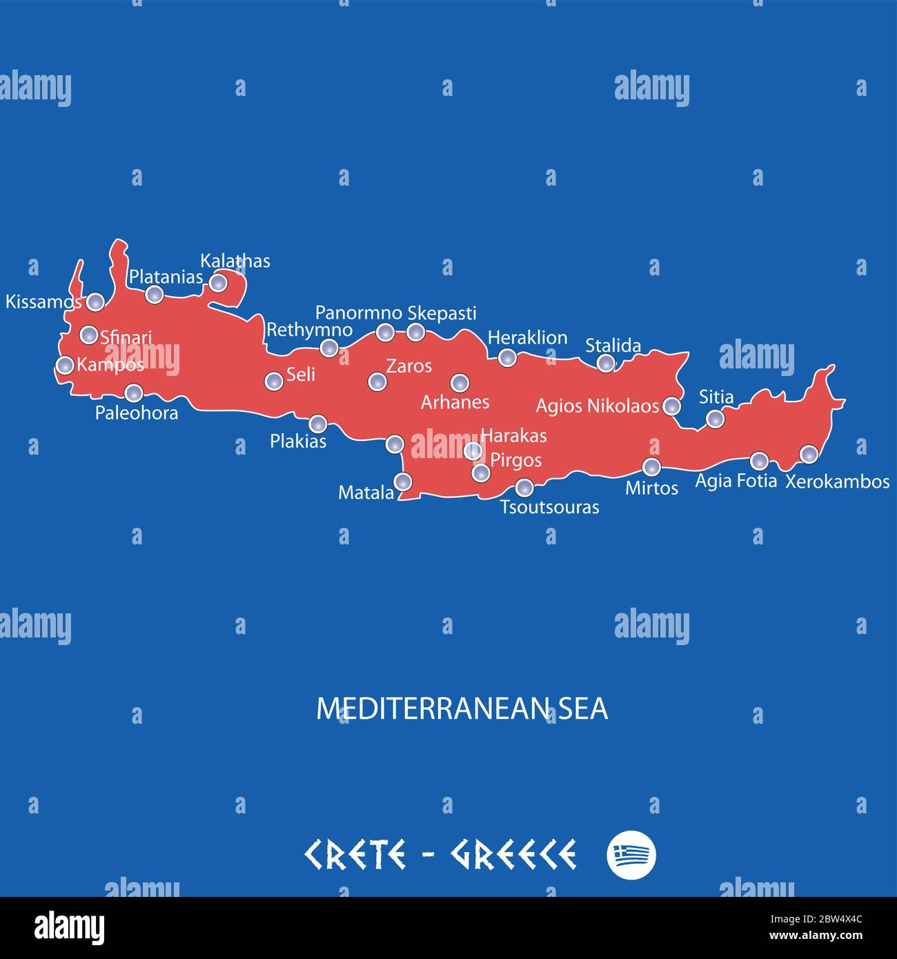 island of crete in greece red map illustration in colorful Stock Vector ...