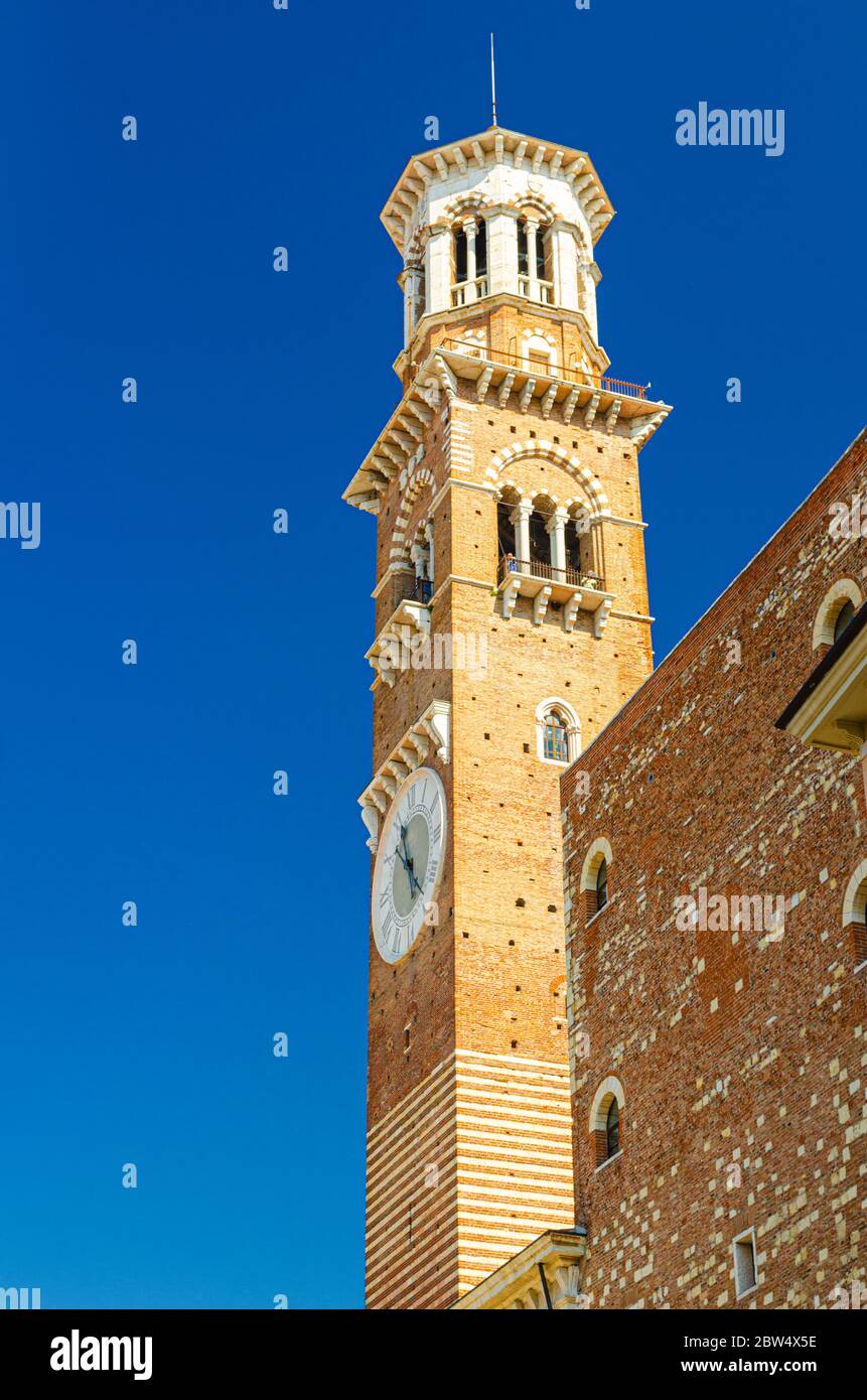Torre dei Lamberti clock tower of Palazzo della Ragione palace building ...