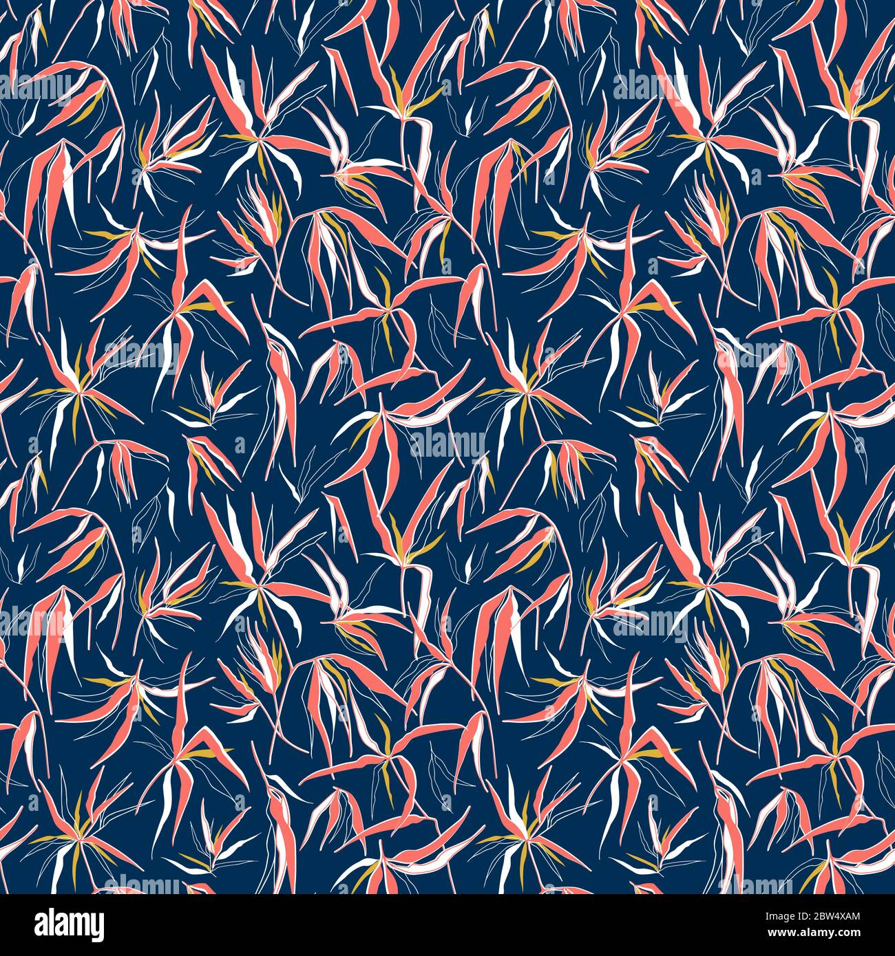 Elegant hand drawn bamboo leaves in a tossed pattern seamless repeat ...