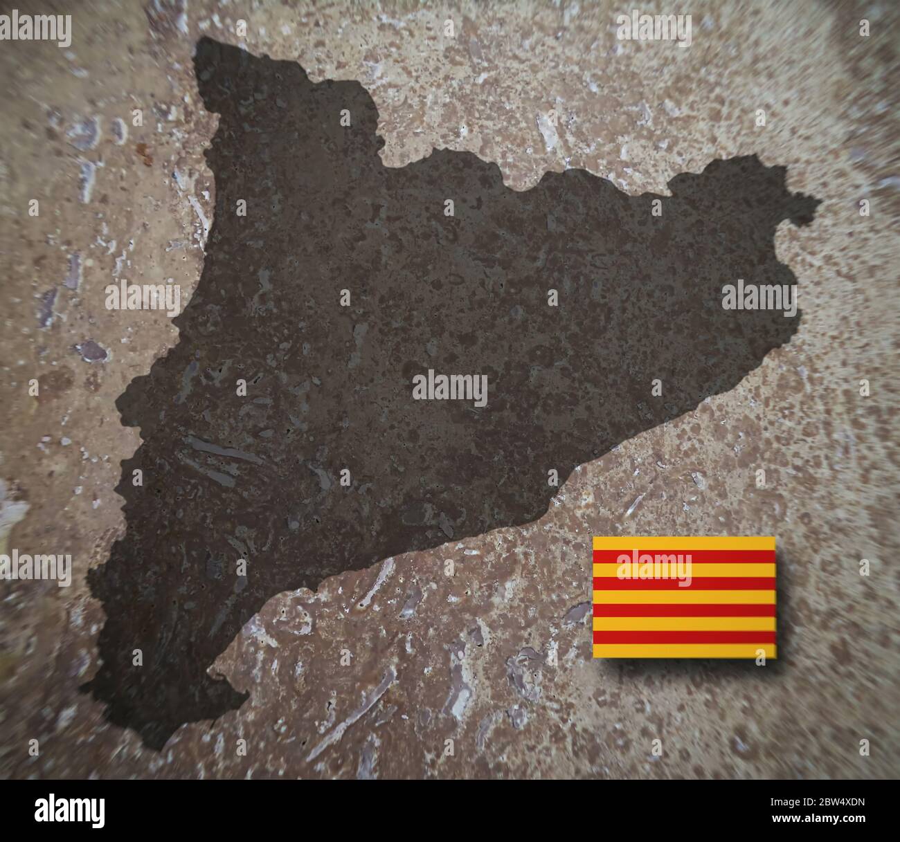 Map and flag of Catalonia on a concrete background, 3D illustration ...